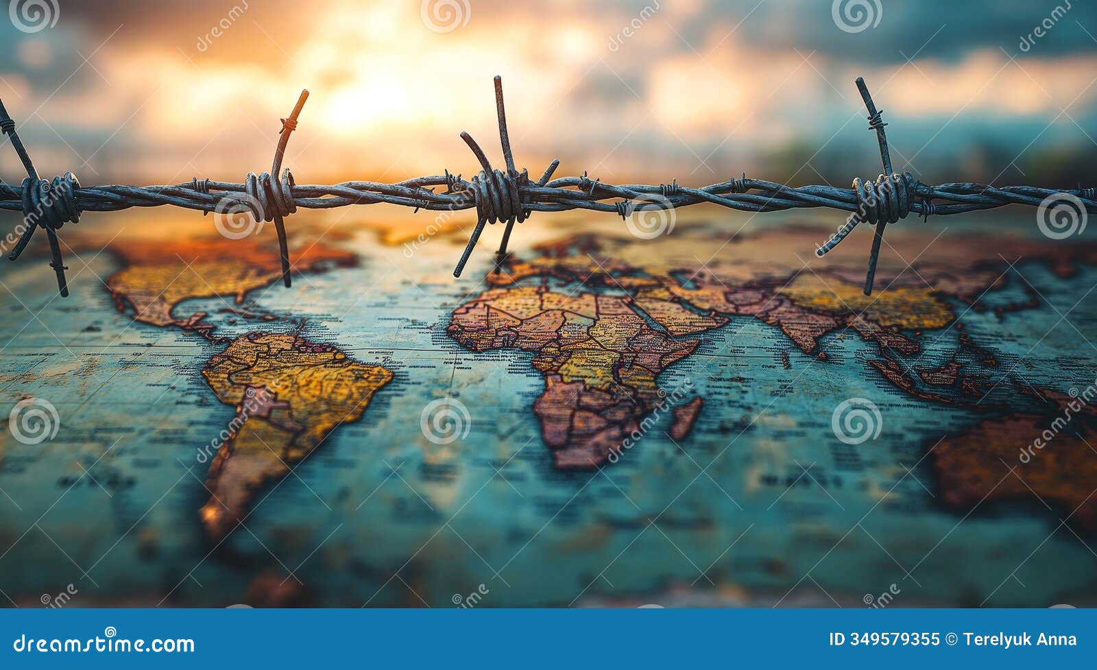 A Map of the World is Covered in Barbed Wire Stock Image - Image of ...
