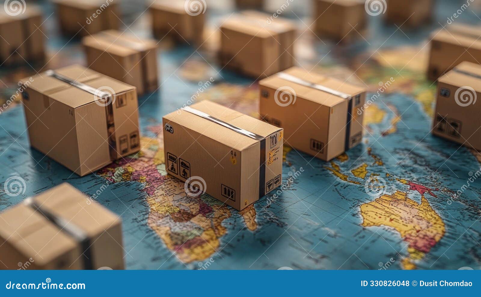 A Map of the World is Covered with Cardboard Boxes Stock Illustration ...