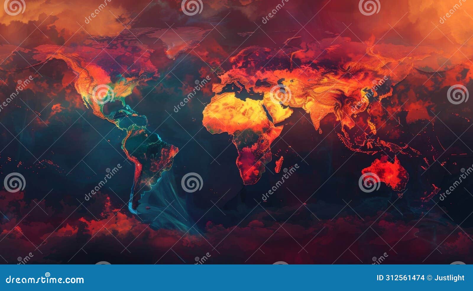 A Map of the World Covered in Flames and Smoke, Indicating Widespread ...