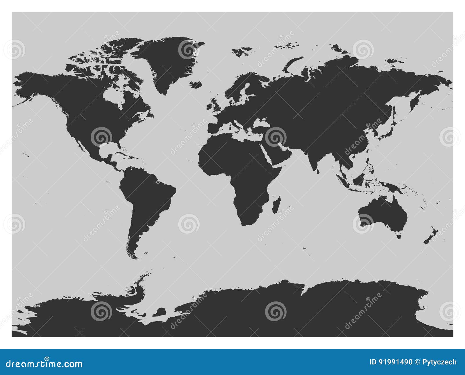 Map Of World Dark Grey Vector Silhouette. High Detailed Map On Light ...