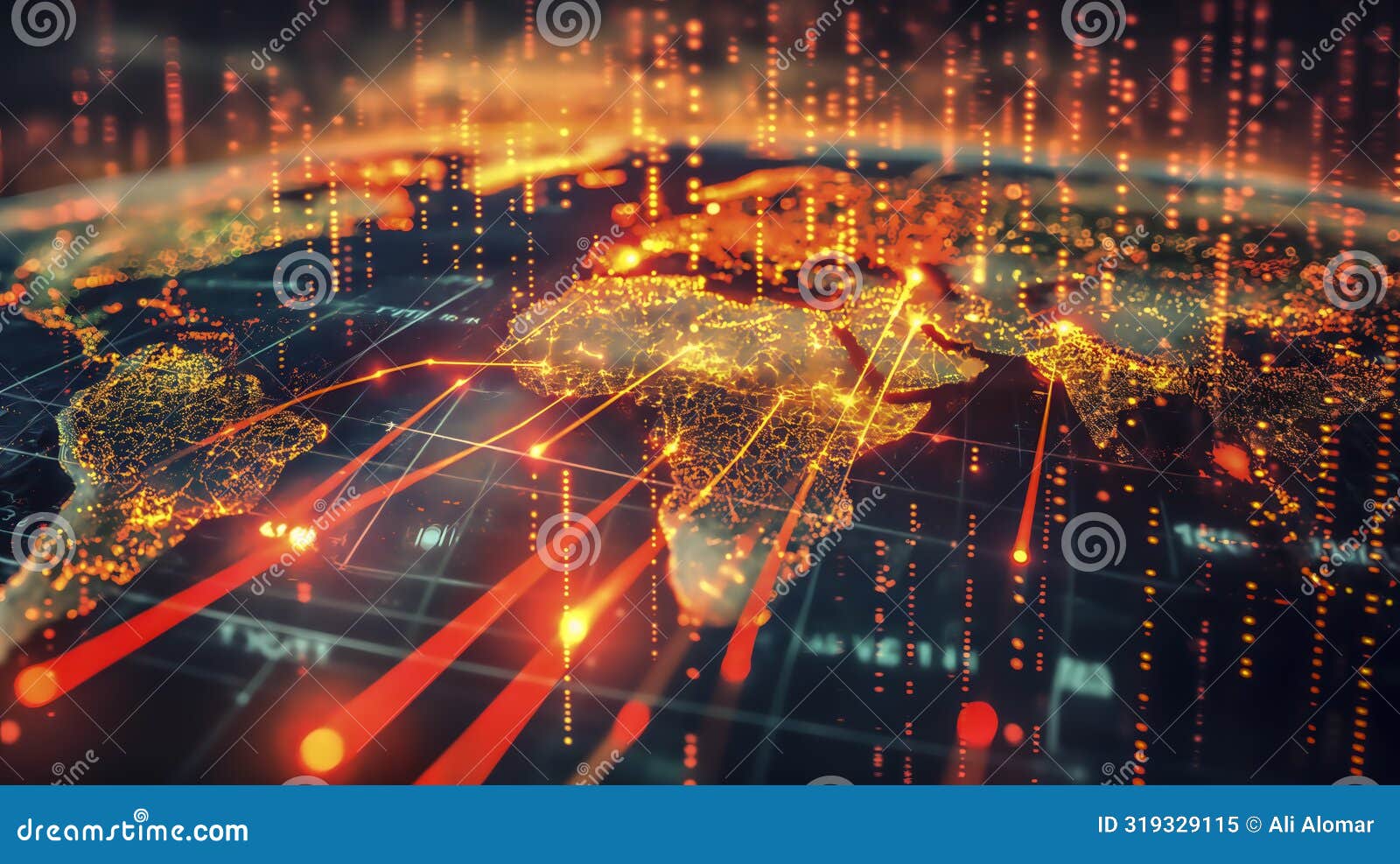 Map of the World on Digital Screen with Glowing Lines, Concept of ...