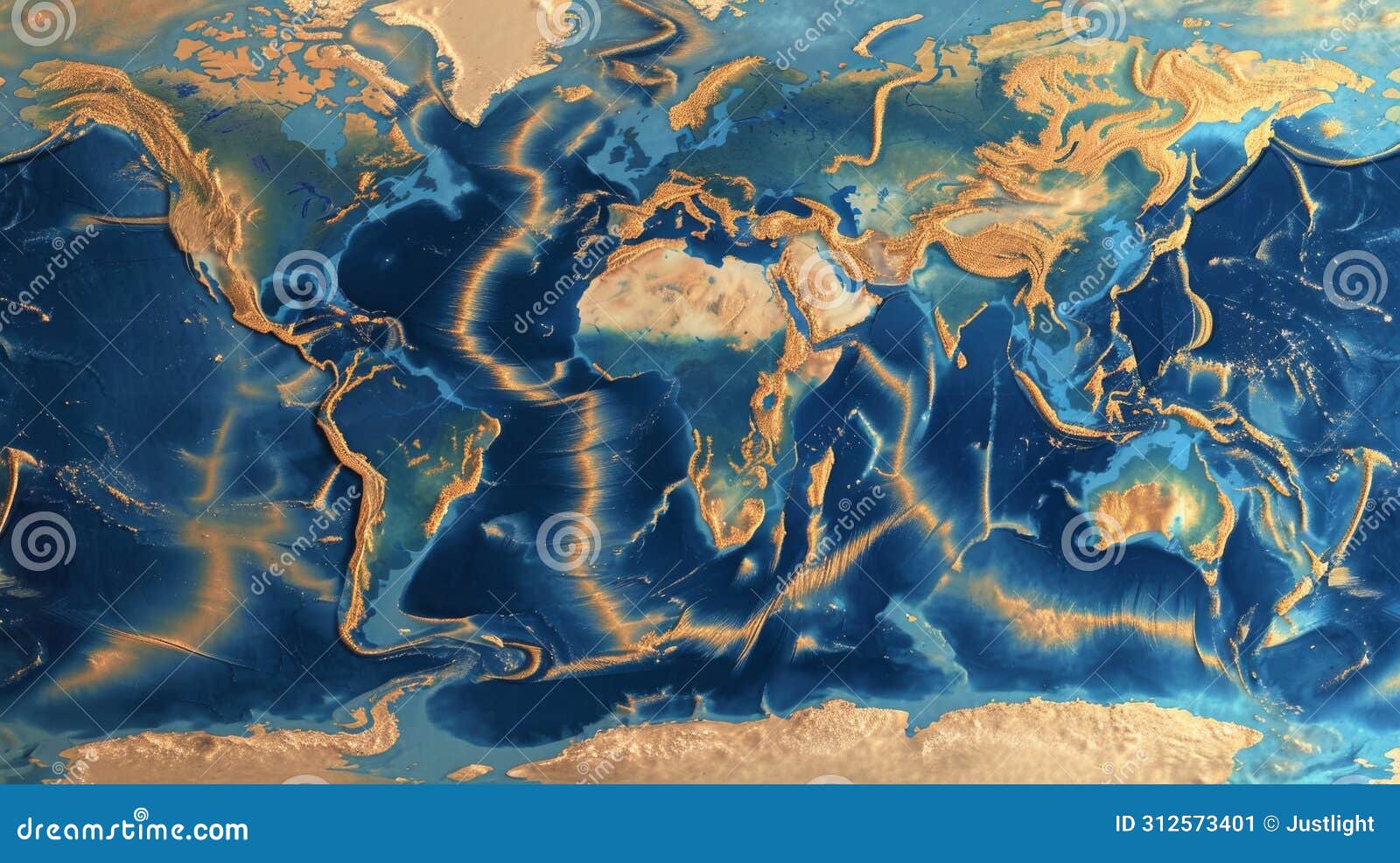 Map of the World Displayed in Blue and Gold Colors, Highlighting ...
