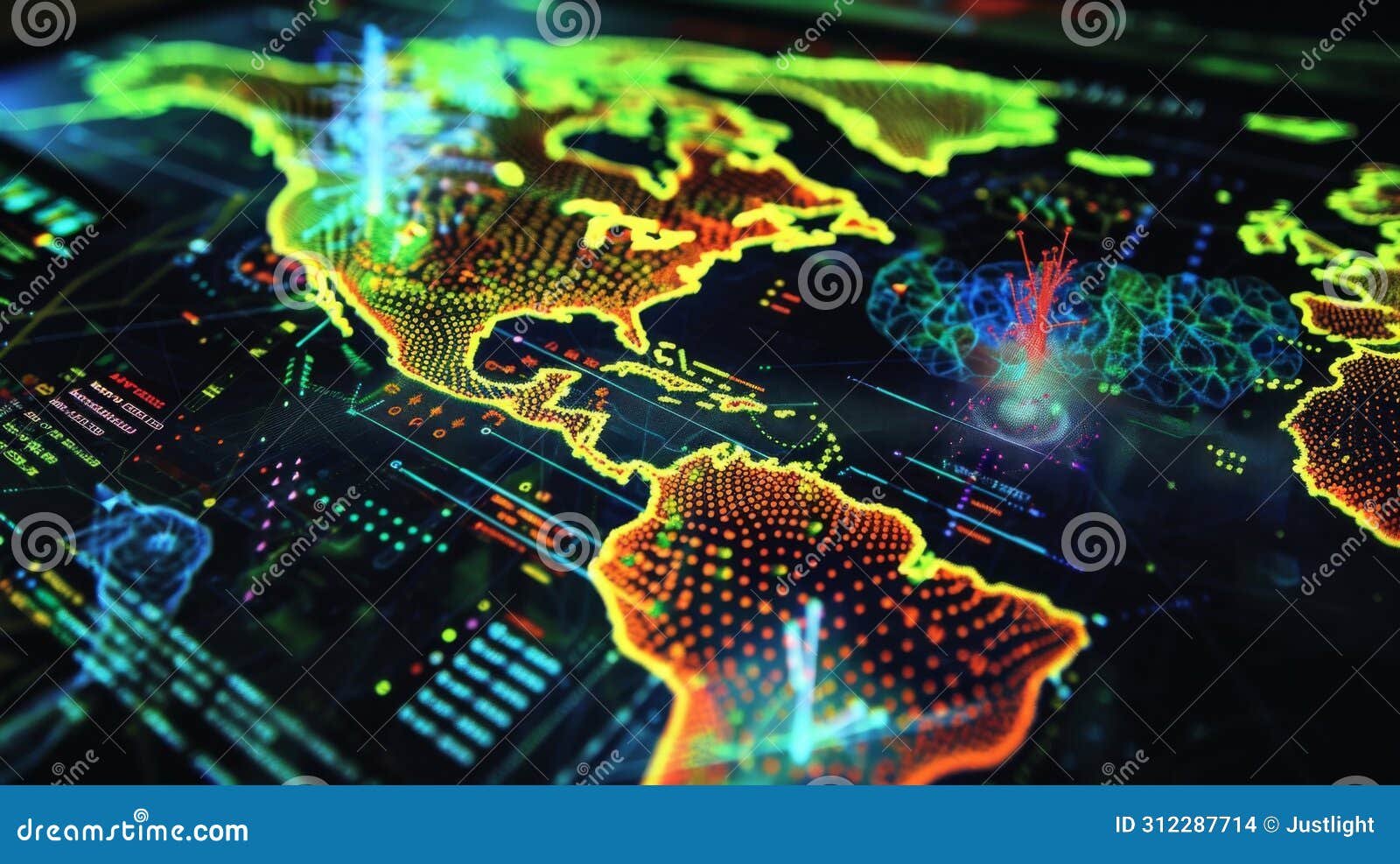 A Map of the World Displayed with Vibrant, Colorful Lights Representing ...