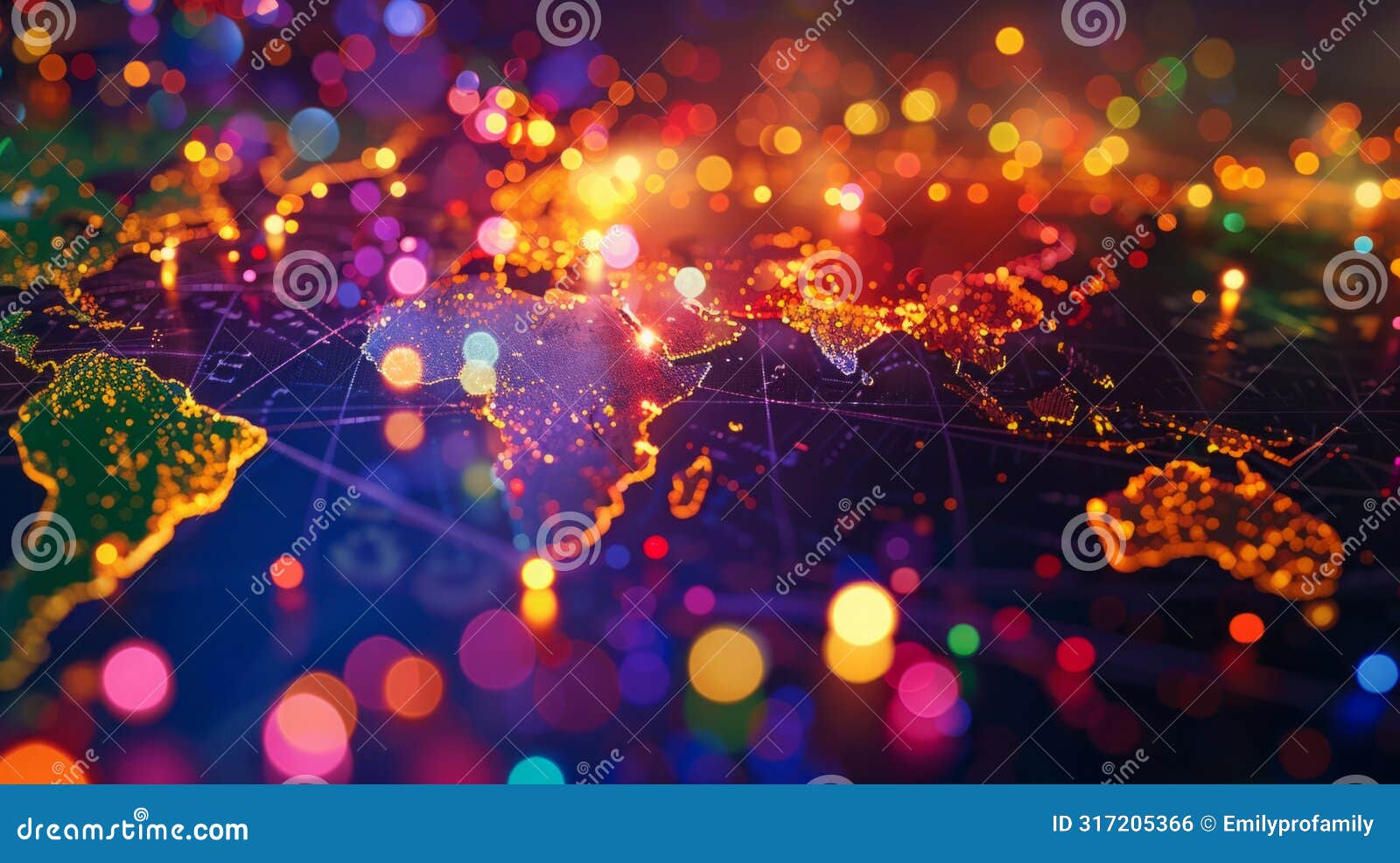 World Map Illuminated by Colorful Lights Stock Photo - Image of display ...