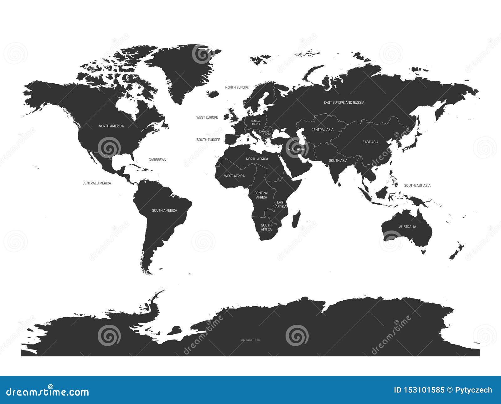 World Map Divided Into Six Continents In Different Color. Vector ...