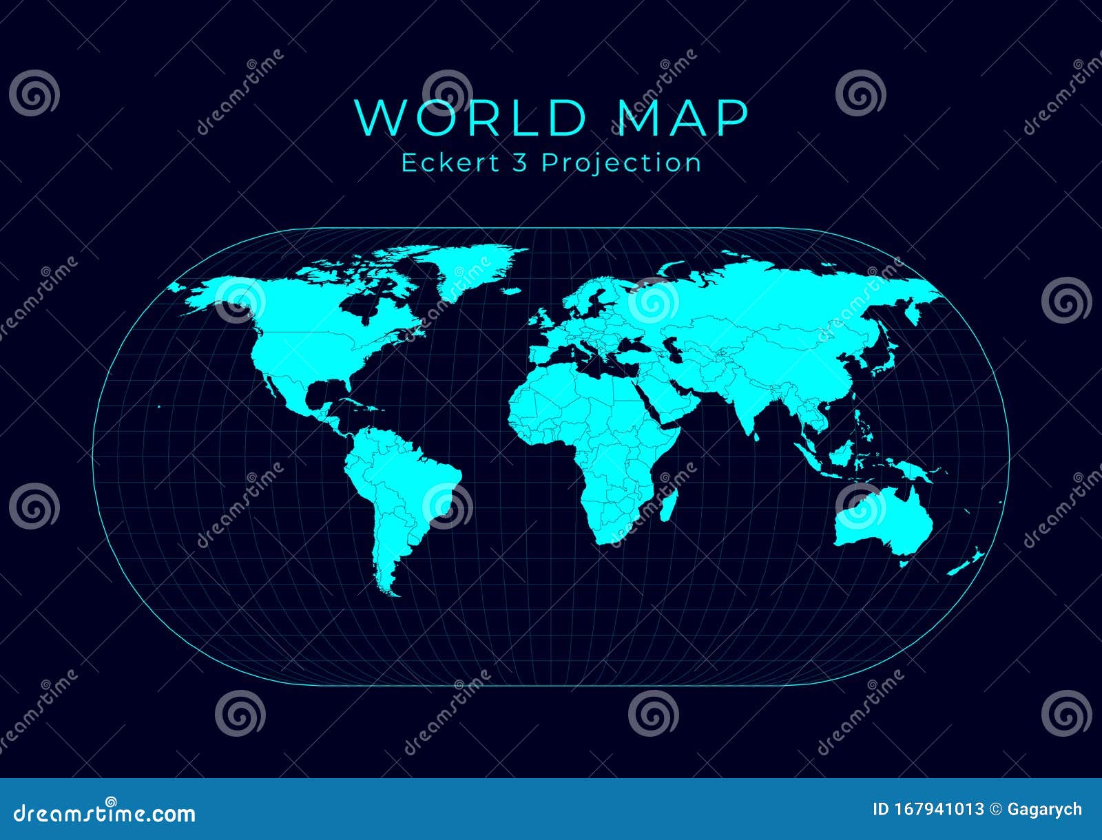 Map of the World. Eckert III Projection Stock Vector - Illustration of ... Map of the World. Eckert III Projection Stock Vector - Illustration of ...