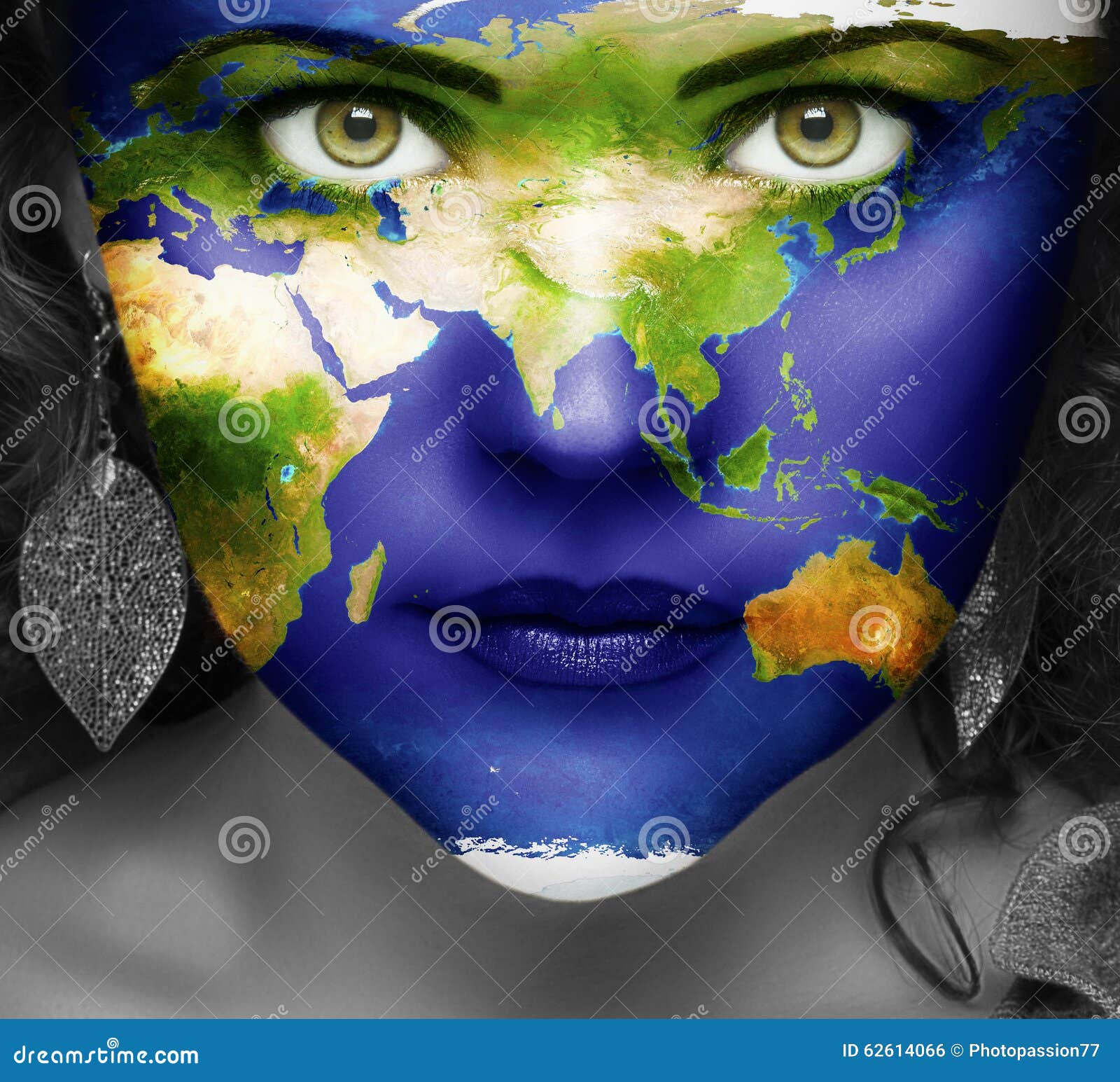 Map of the World on Face of Girl Stock Photo - Image of chinese, globe ...