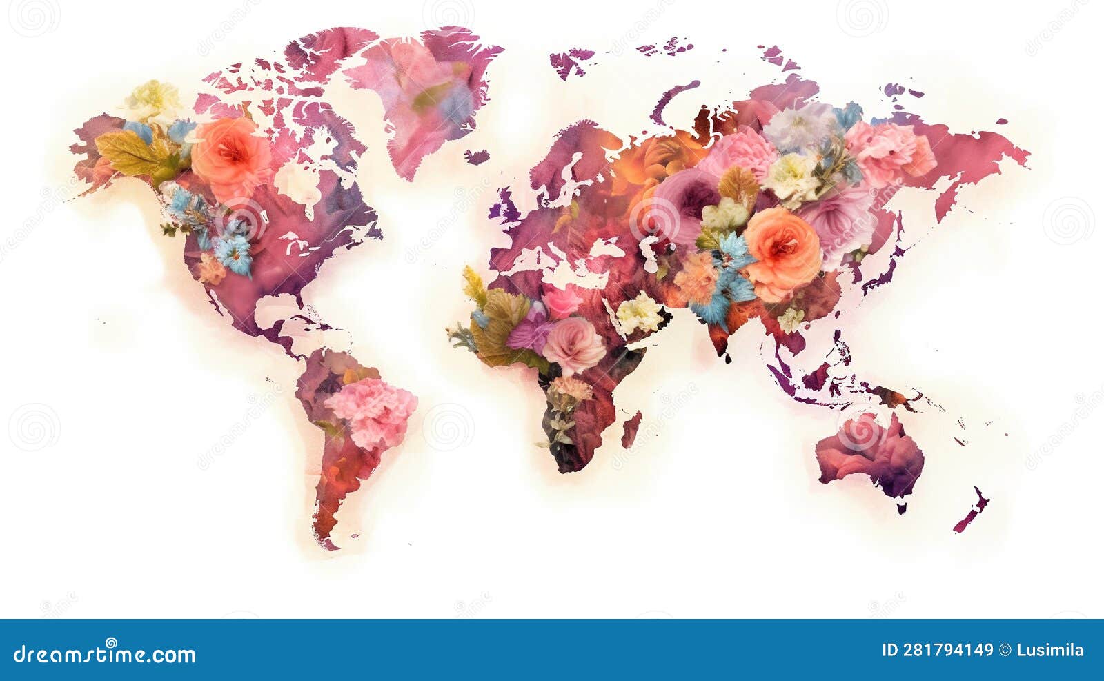 Map of world in flowers stock image. Image of continent - 281794149