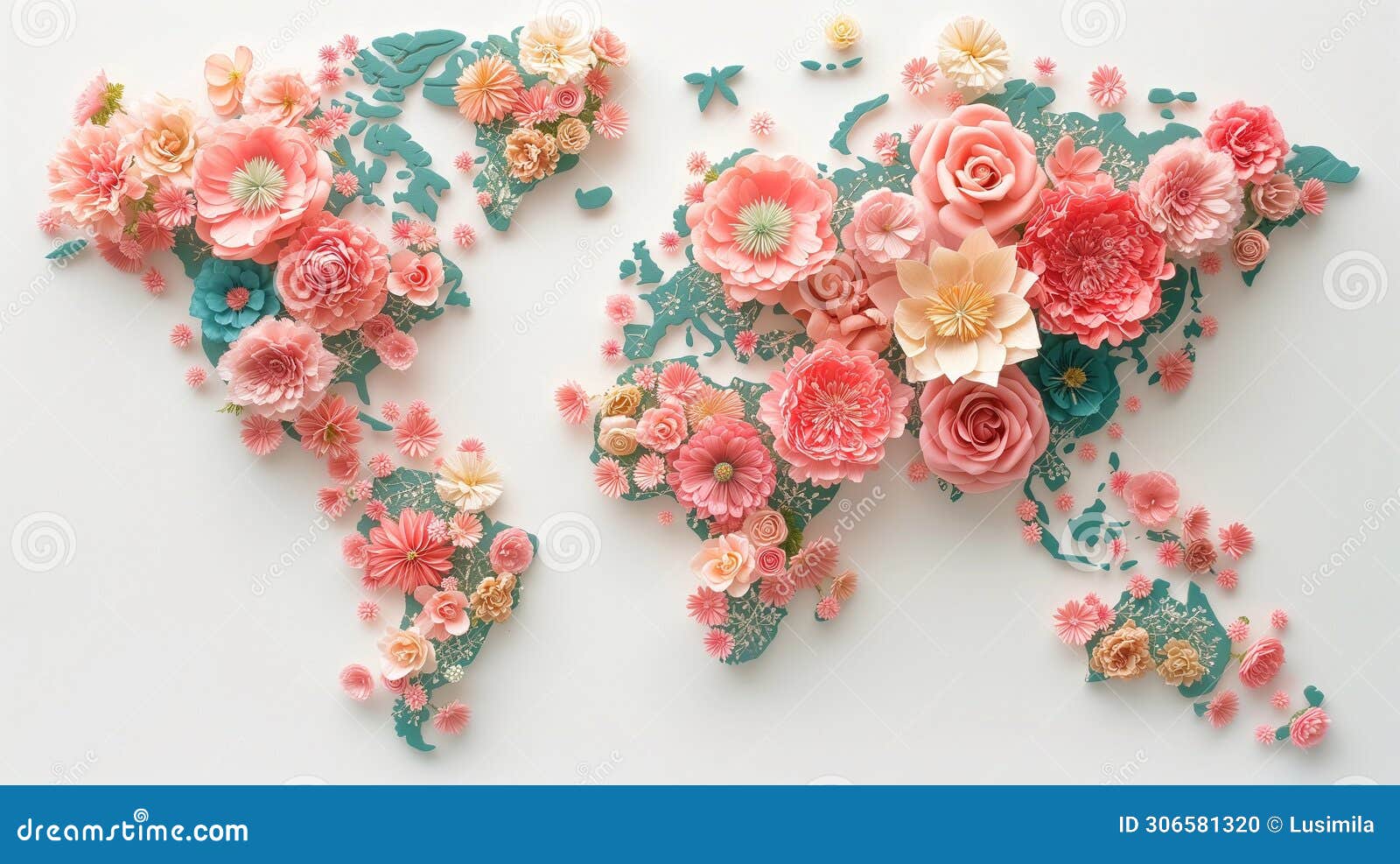 Map of world in flowers stock photo. Image of geography - 306581320