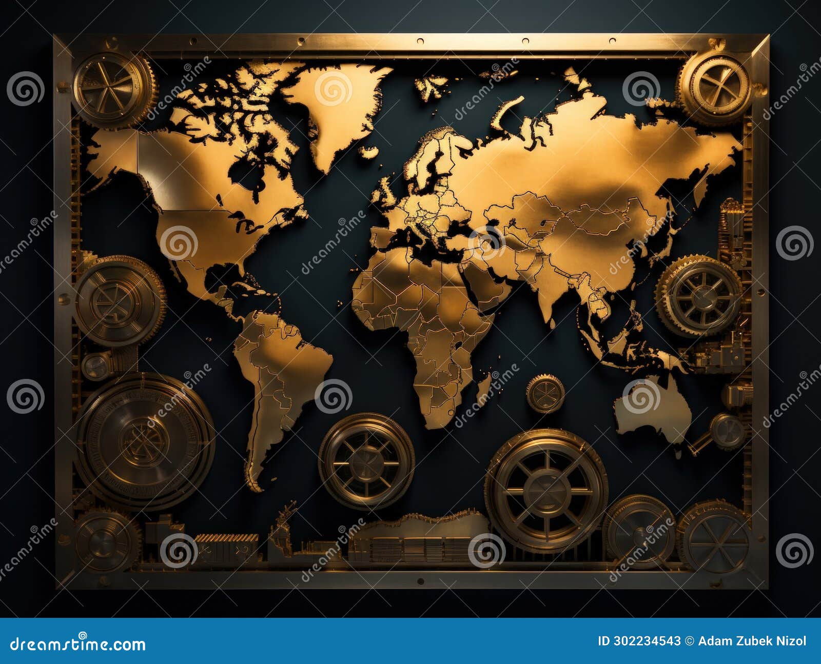 A Map of the World with Gears and Wheels Stock Illustration ...