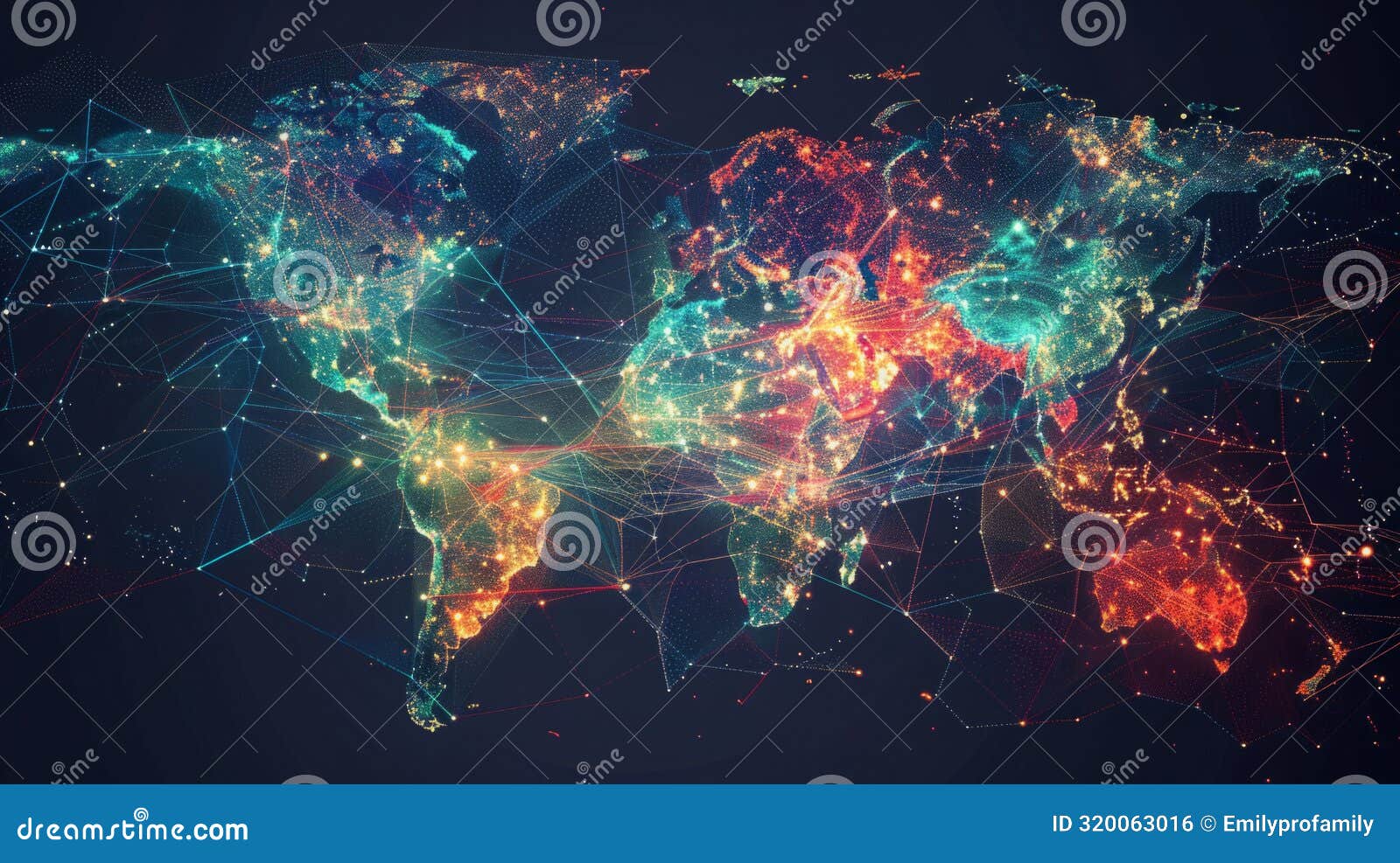 World Map Illuminated with Numerous Lights Stock Photo - Image of ...