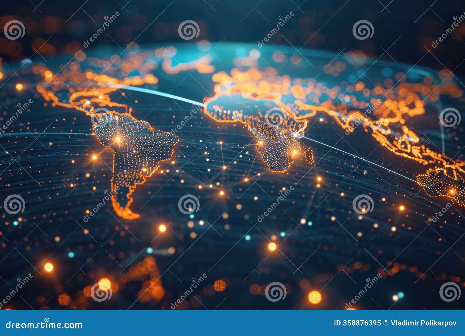 A Map of the World with Glowing Lights Representing Various Cities or ...
