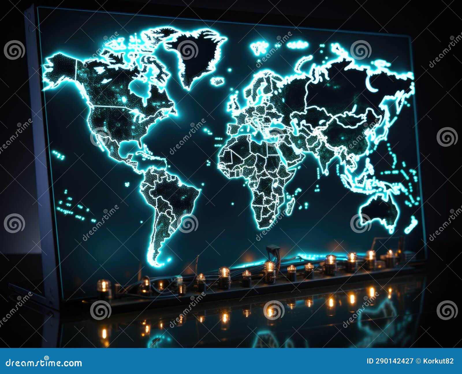 Map of the World with Glowing Lines Stock Illustration - Illustration ...