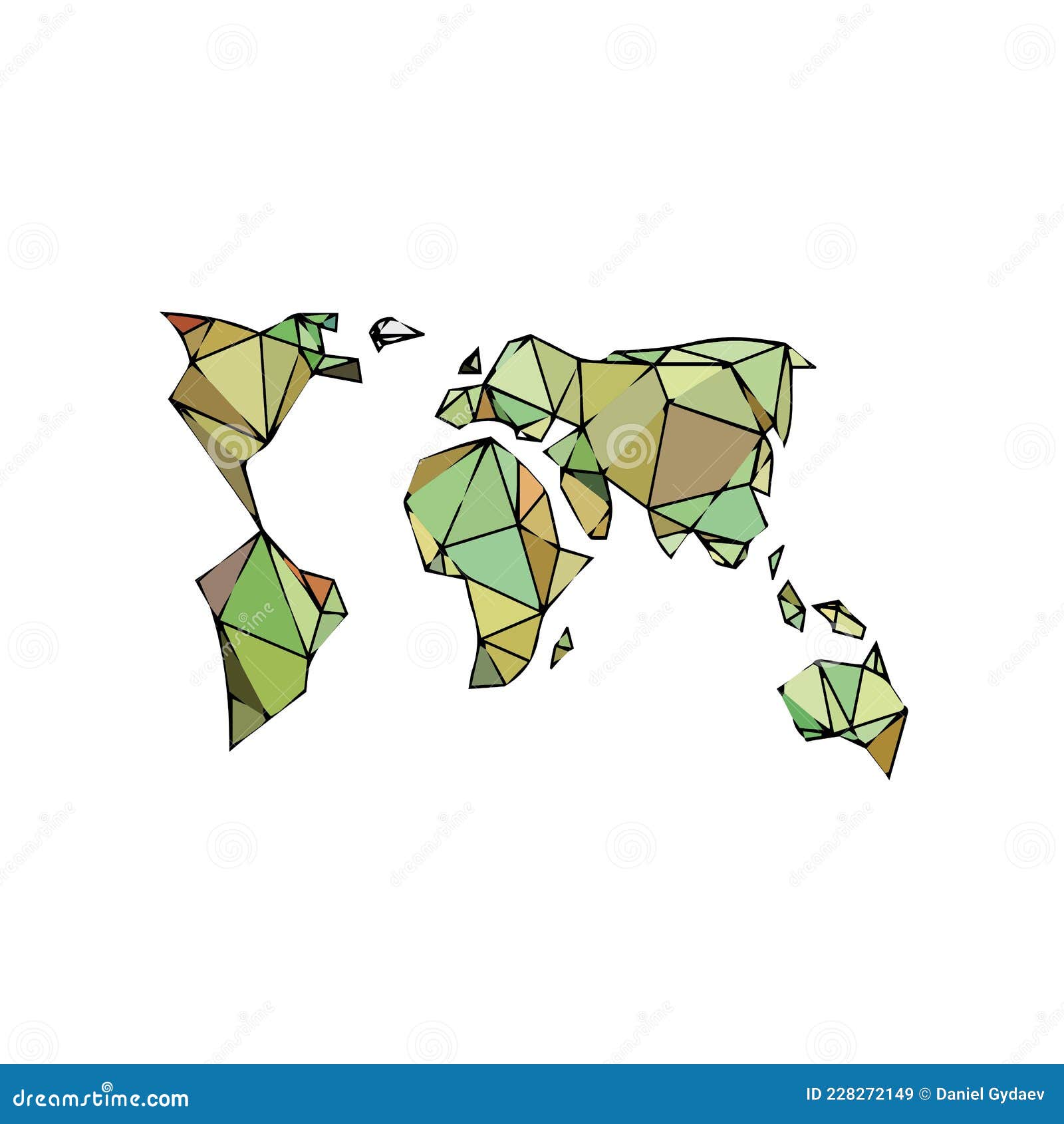 Map of World - Green Geometric Rumpled Triangular , Polygonal Design ...