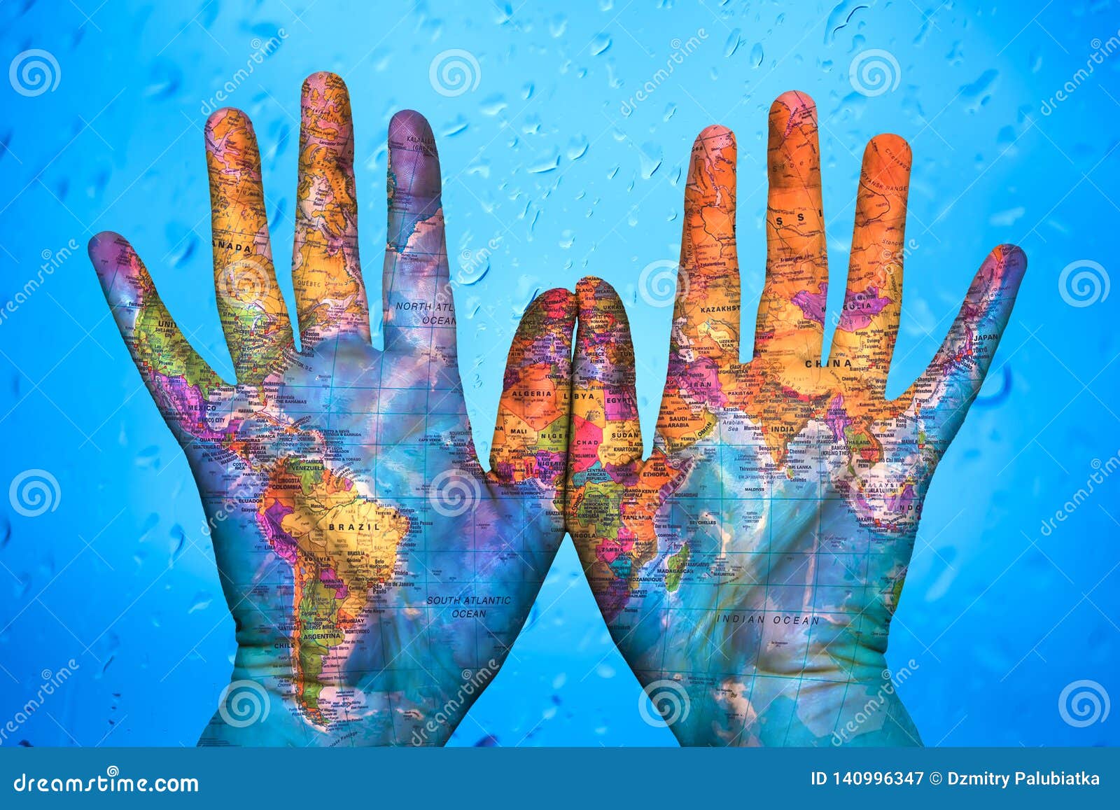 The Map of the World on Hands Stock Image - Image of conservation ...