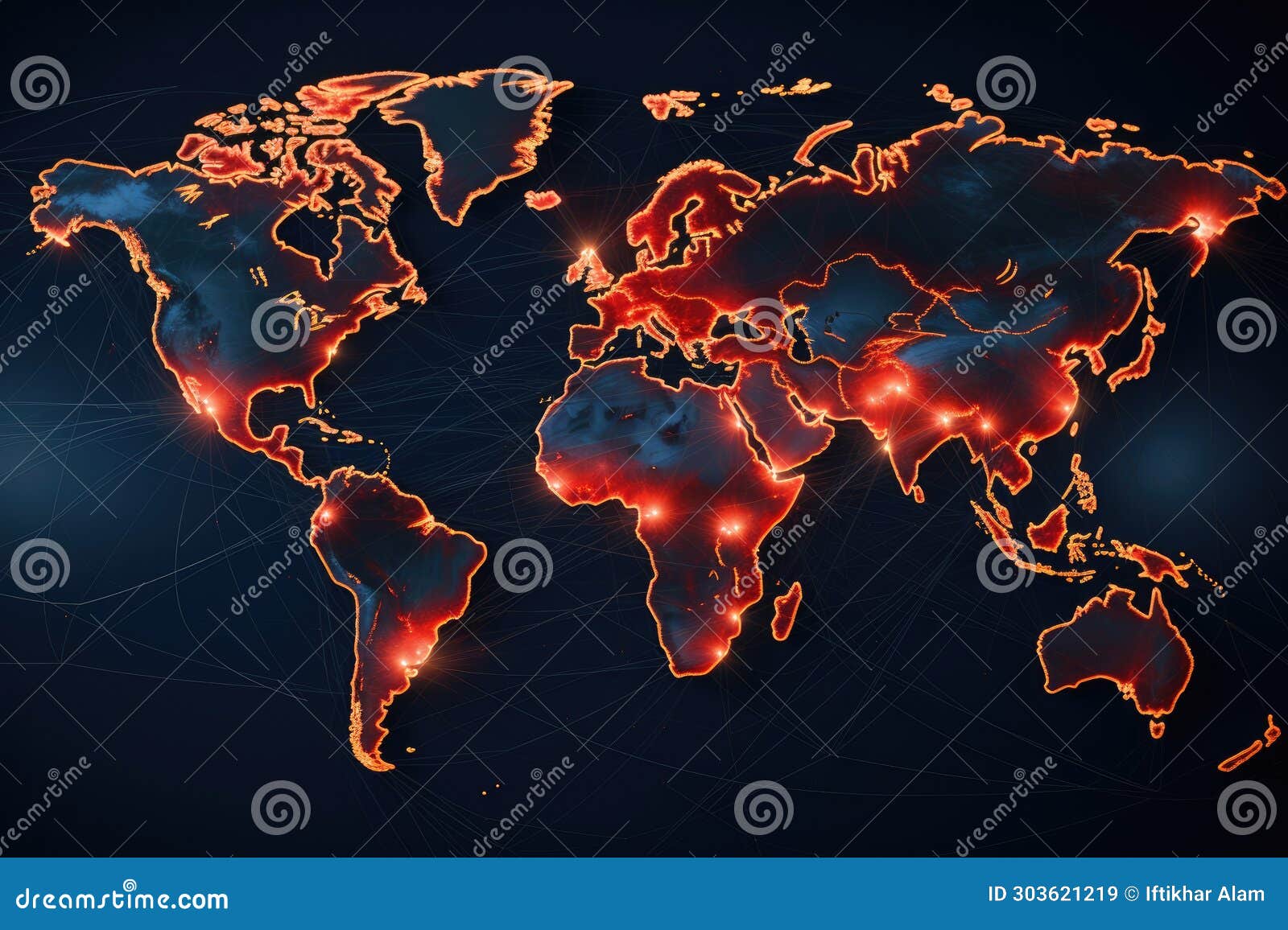 A Map of the World with Illuminated Lights, Highlighting the ...