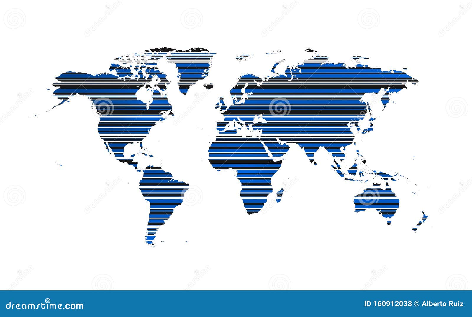 Blue and Horizontal Lines with Map of the World Over White Background ...