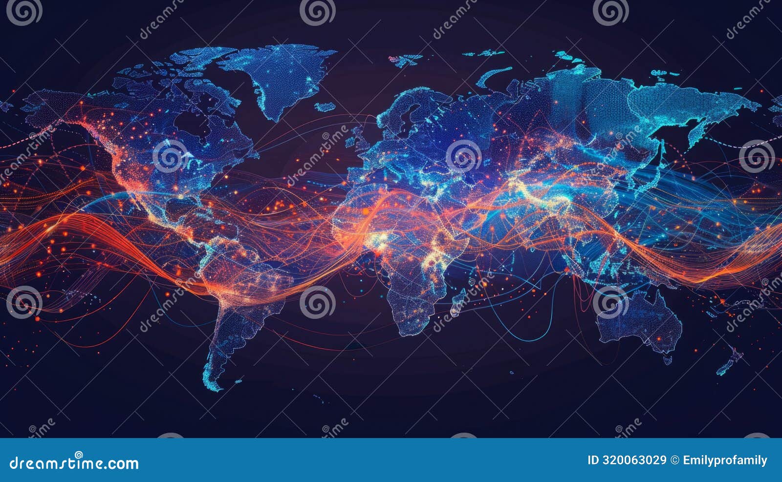 Map of the World with Colorful Lines Stock Image - Image of global ...