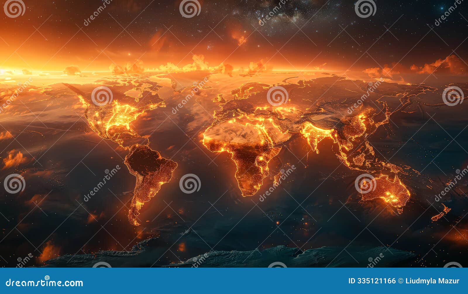 A Map of the World with a Lot of Fire on it. Stock Photo - Image of ...