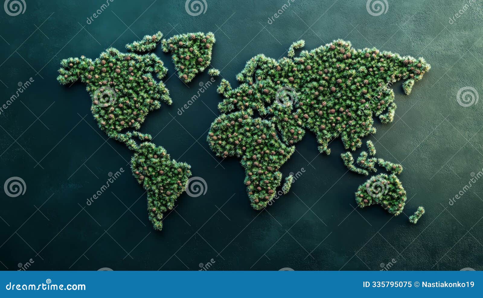 Map of the World Made from Green Pine Cones on Dark Background ...