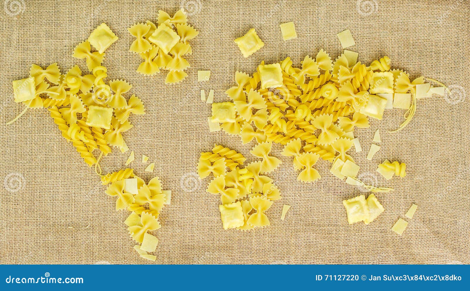 Map of the World Made of Raw Pasta on Fabric Background Stock Photo ...