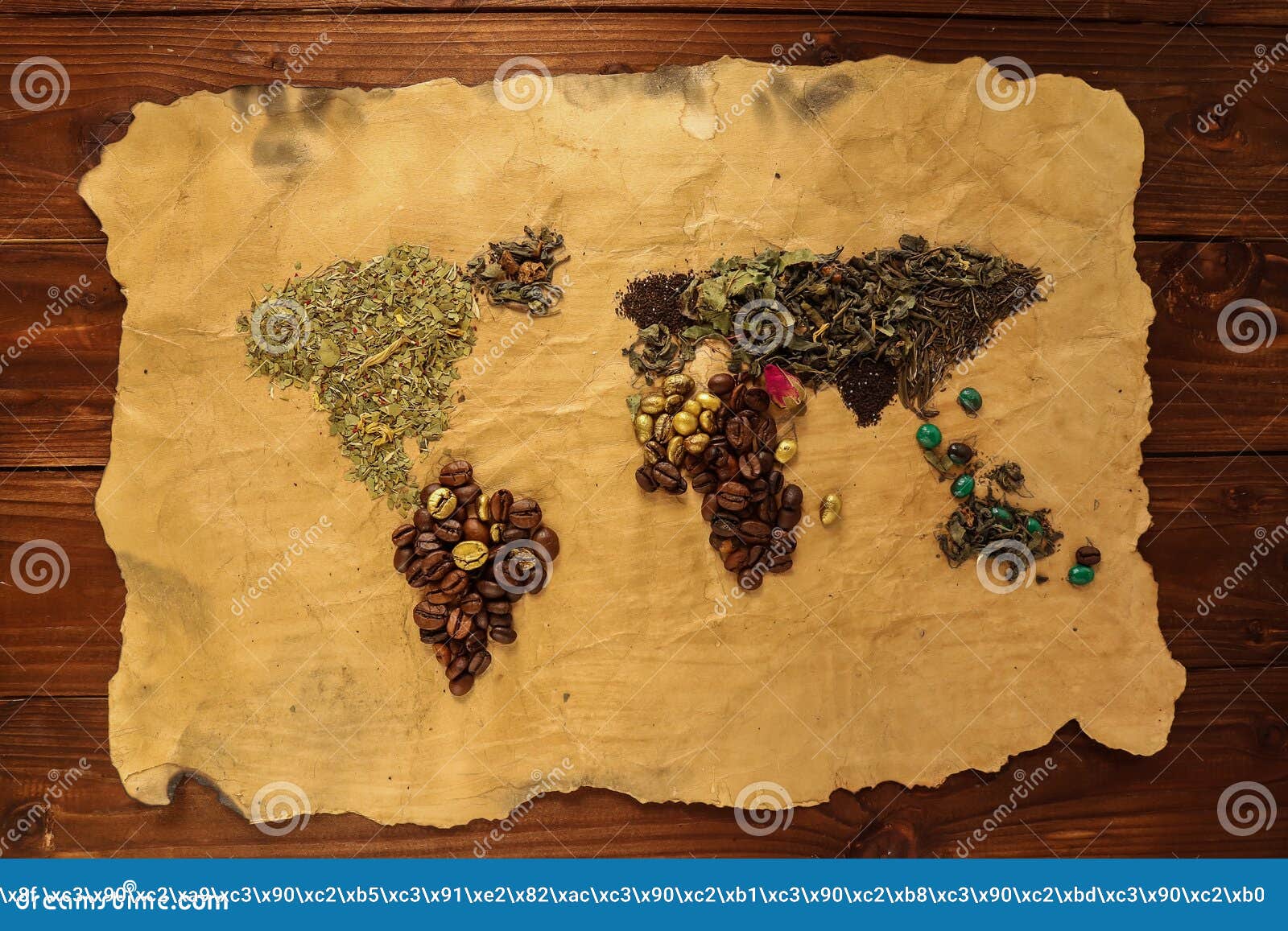 Map of World Made with Various Sorts of Tea and Coffee Stock Photo ...