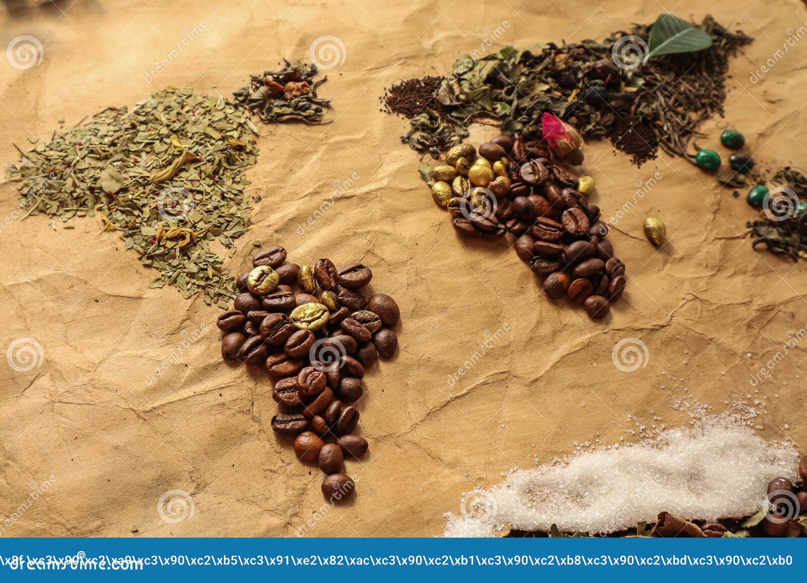 Map of World Made with Various Sorts of Tea and Coffee Stock Image ...