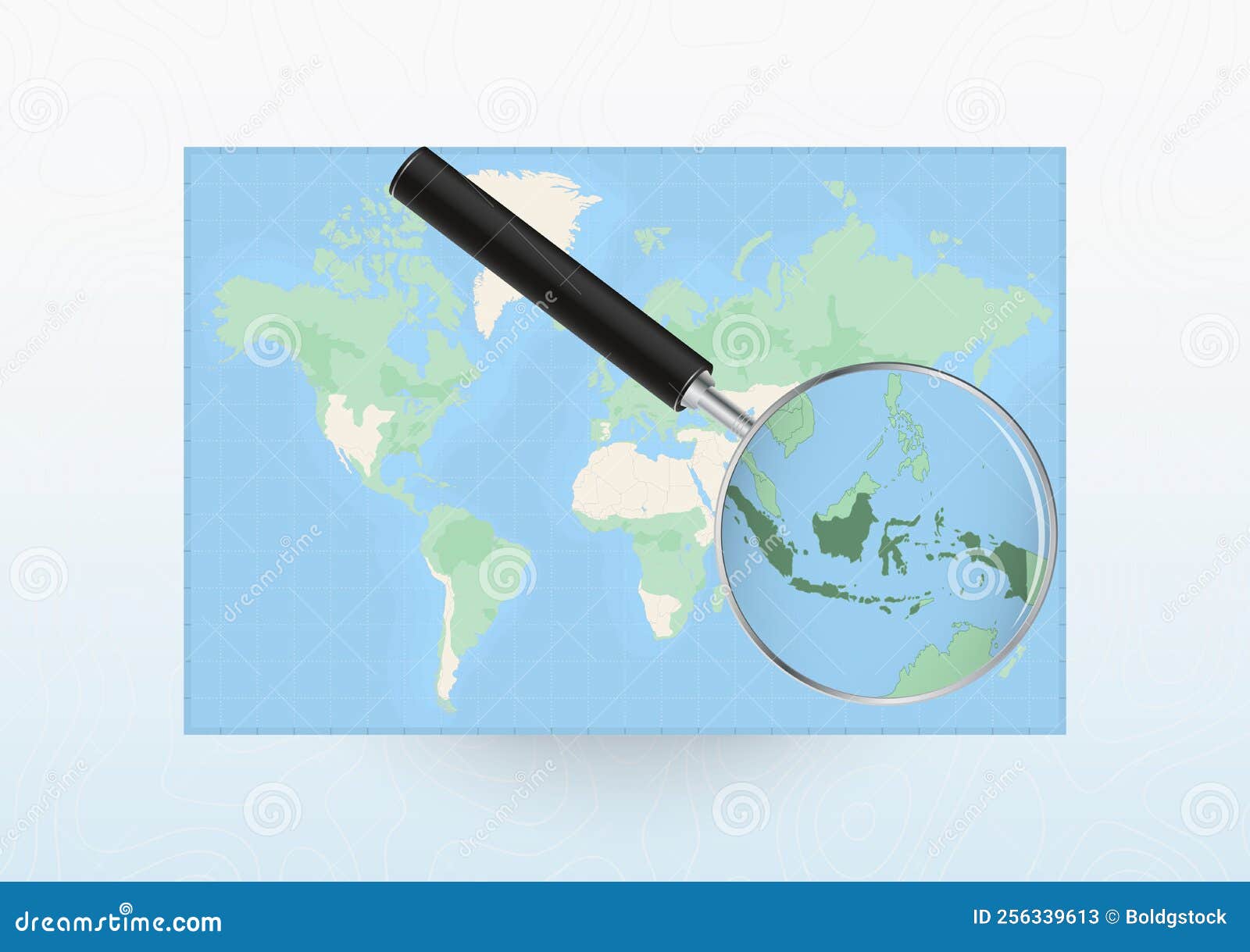 Map of the World with a Magnifying Glass Aimed at Indonesia, Searching ...