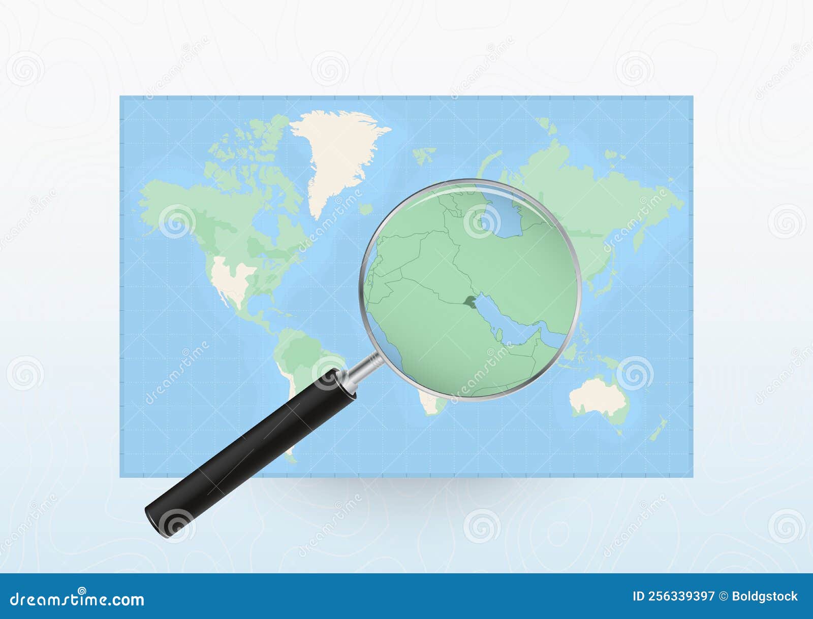 Map of the World with a Magnifying Glass Aimed at Kuwait, Searching ...