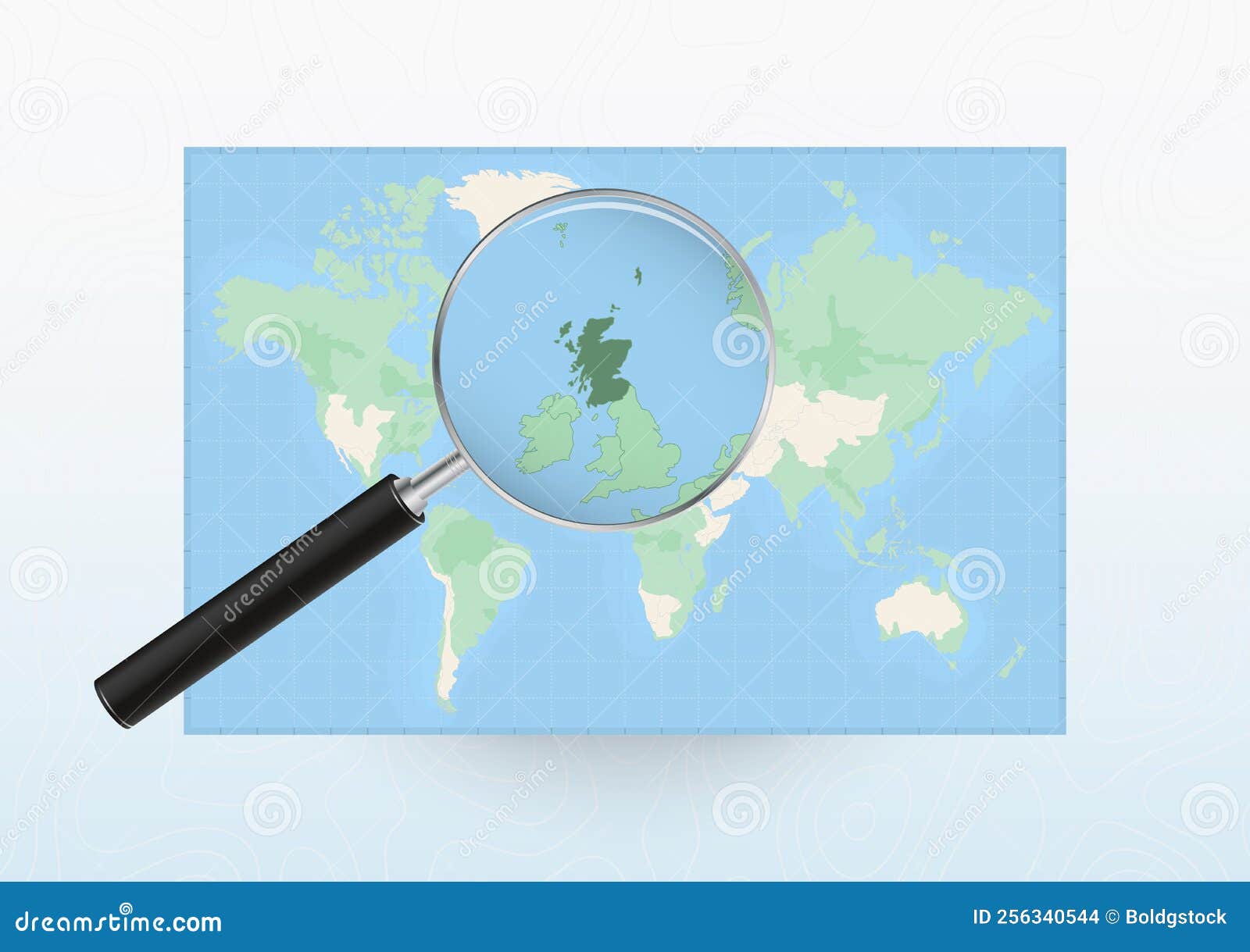 Map of the World with a Magnifying Glass Aimed at Scotland, Searching ...