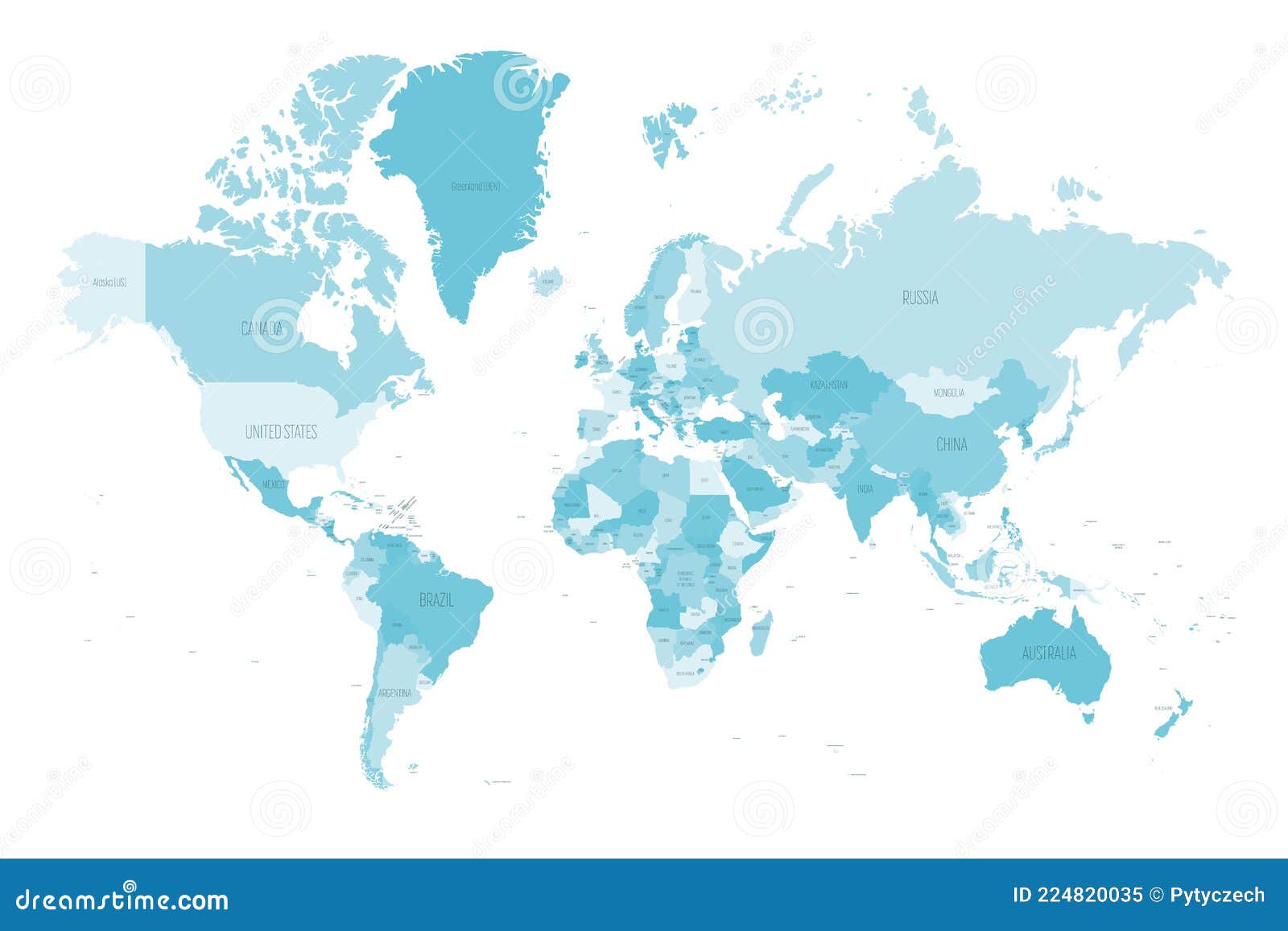 Blue Political Map of World. Stock Vector - Illustration of border ...
