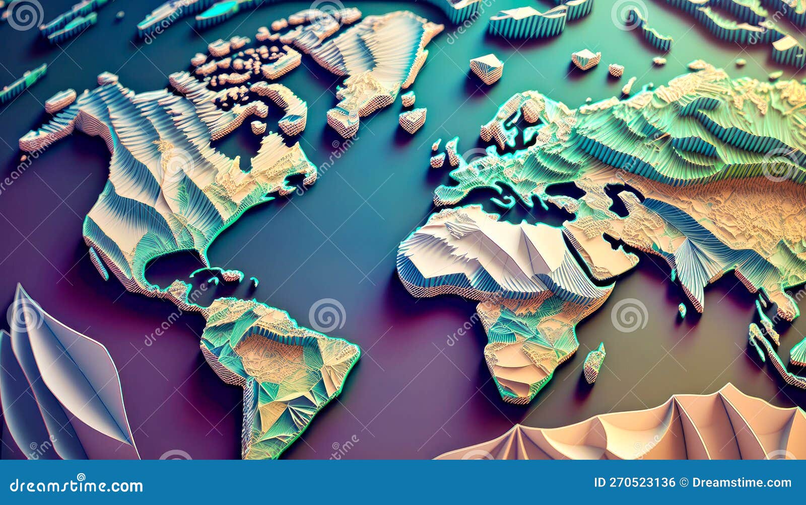 Map of the World with Mountains and Valleys Generative AI Stock ...