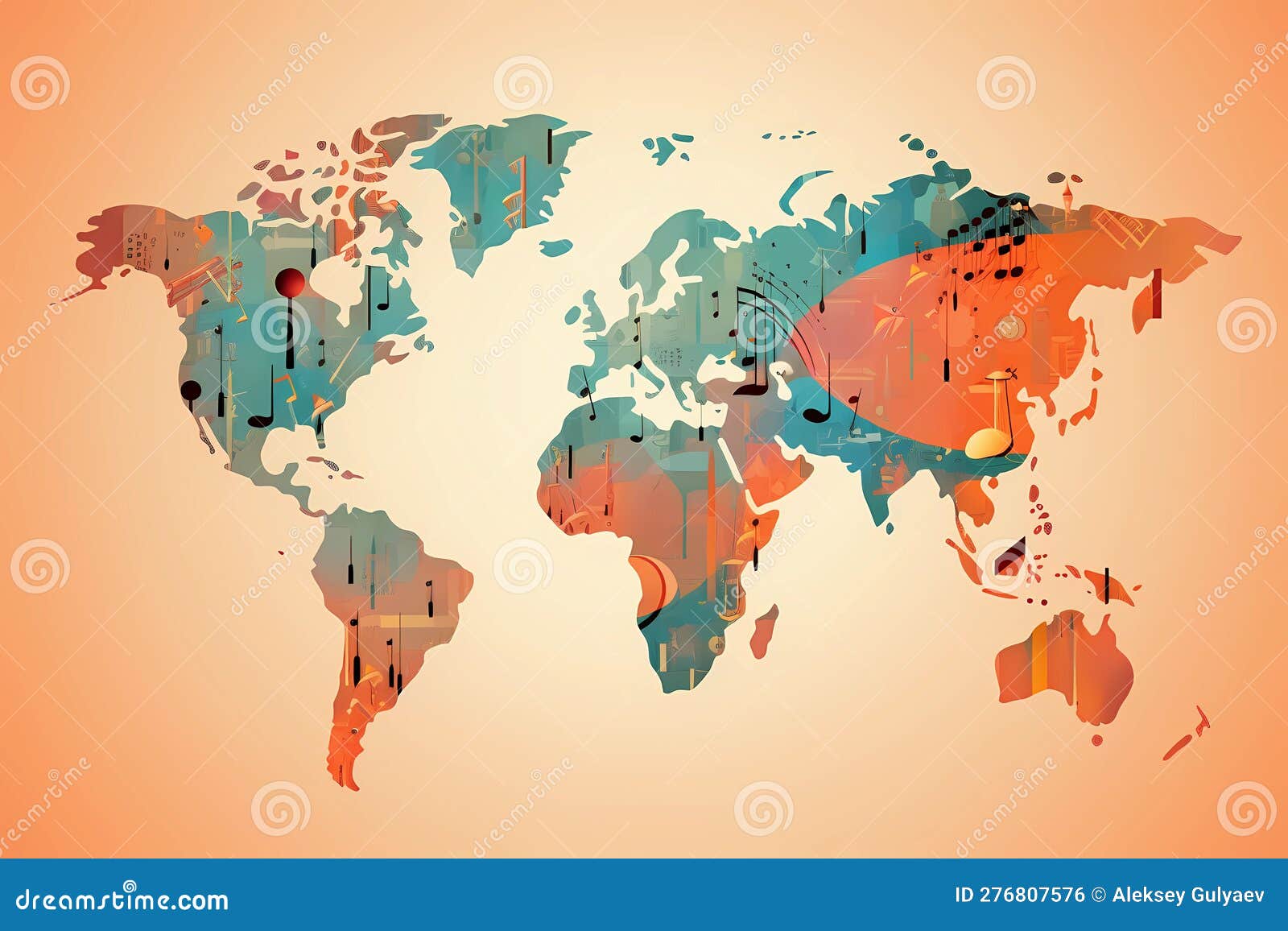 A Map of the World with Music Notes on it. AI Generation Stock ...