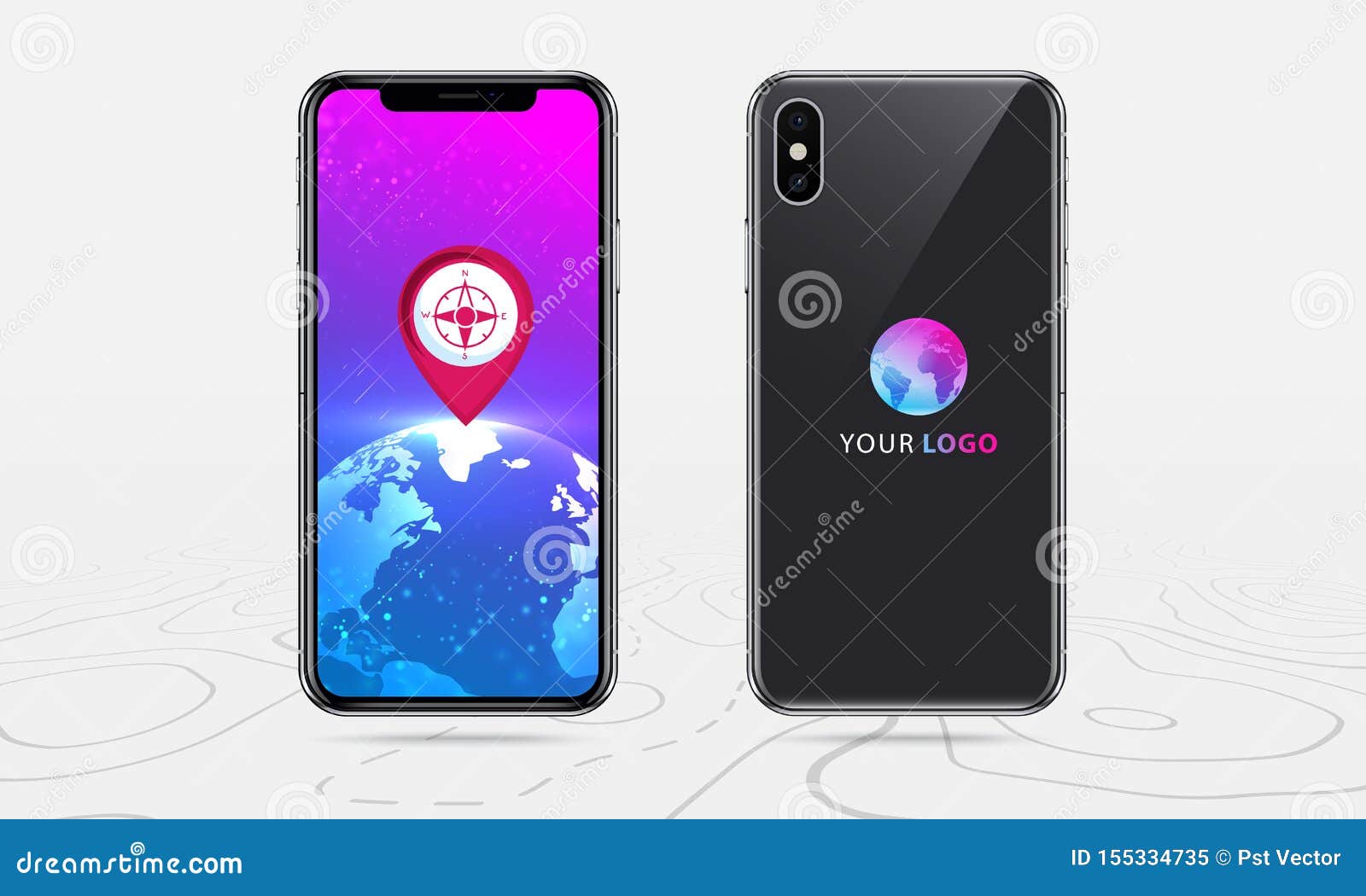 Map World Navigation, Front and Back Smartphone Map Application with ...