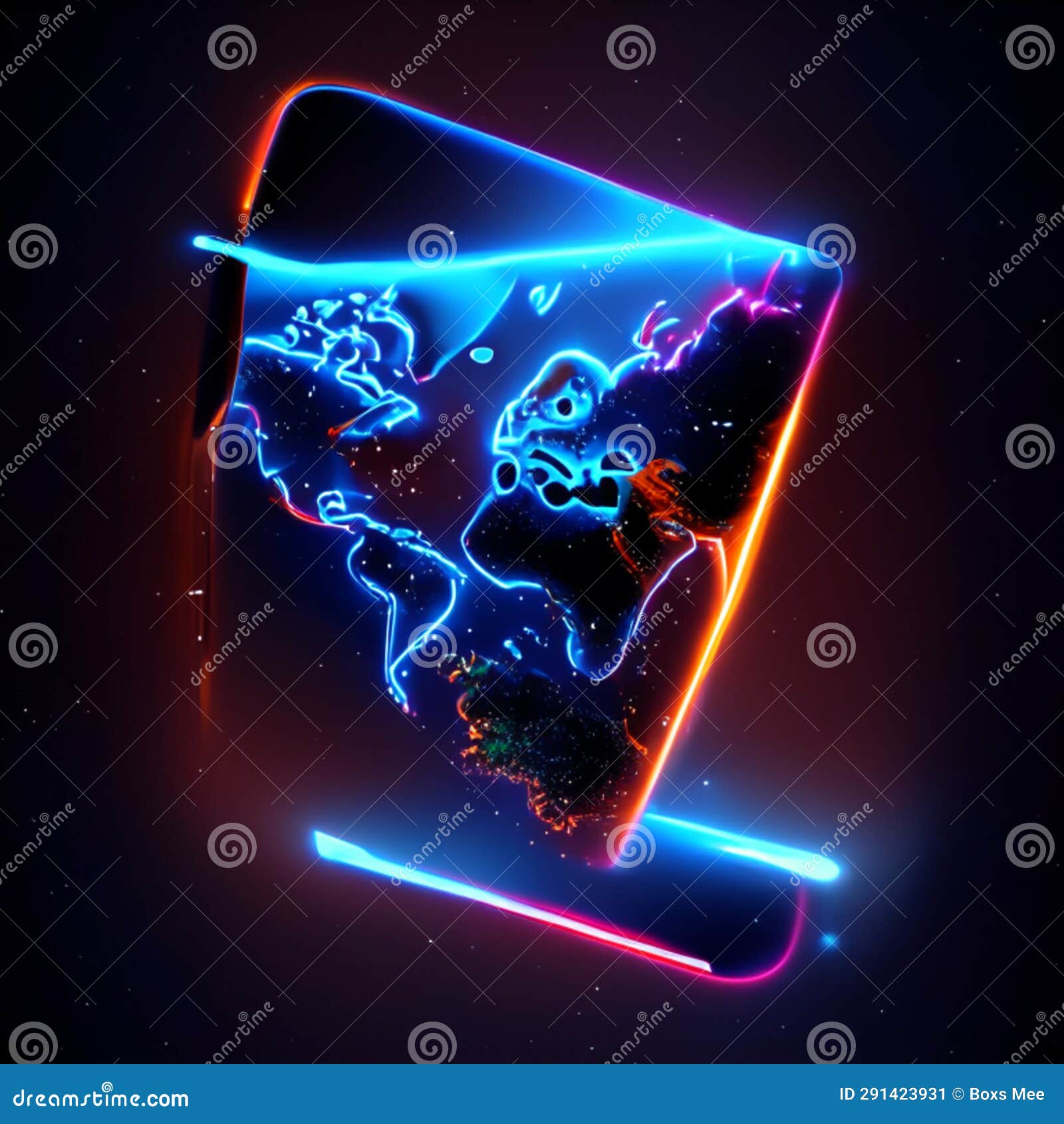 Map of the World with Neon Lights. 3d Rendering, 3d Illustration Stock ...