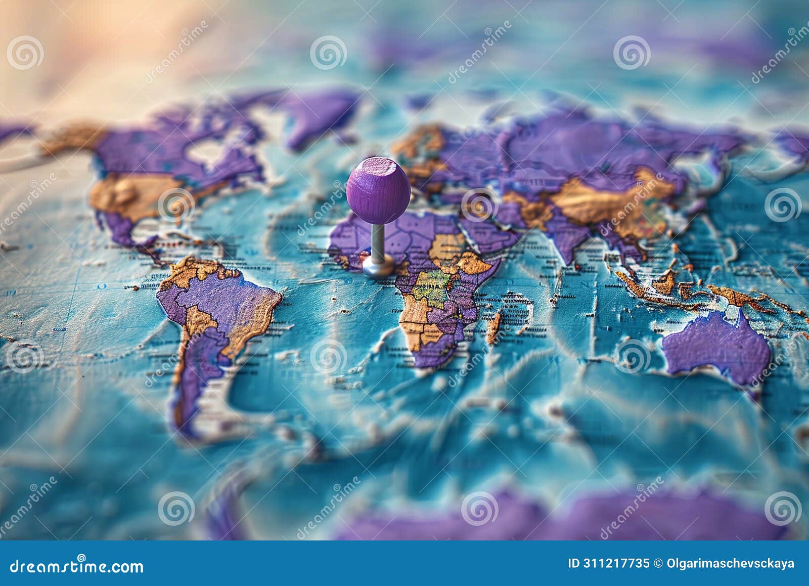 Map of the World with a Purple Pin on it Stock Illustration ...