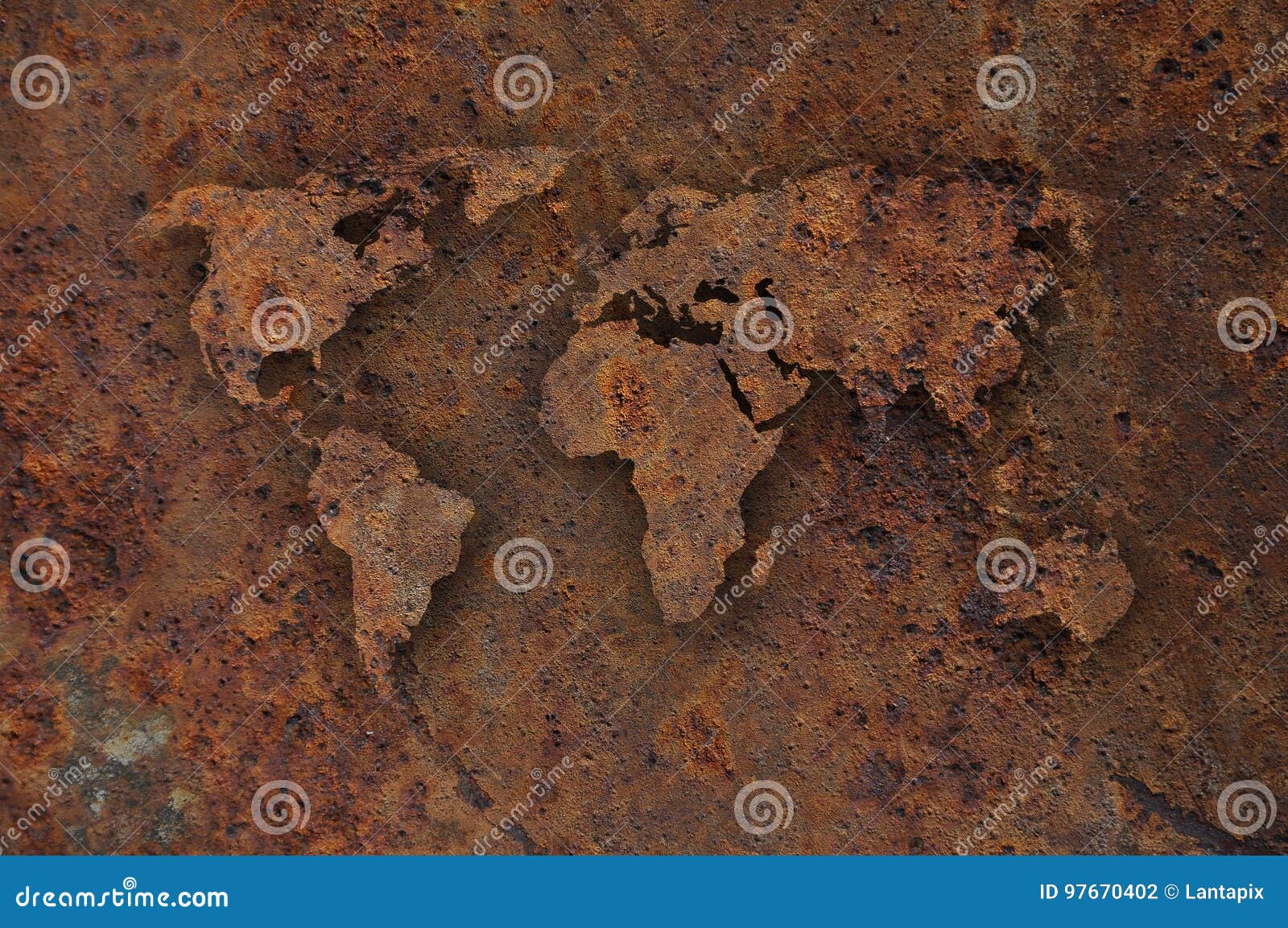 Map of the World on Rusty Metal Stock Photo - Image of texture ...