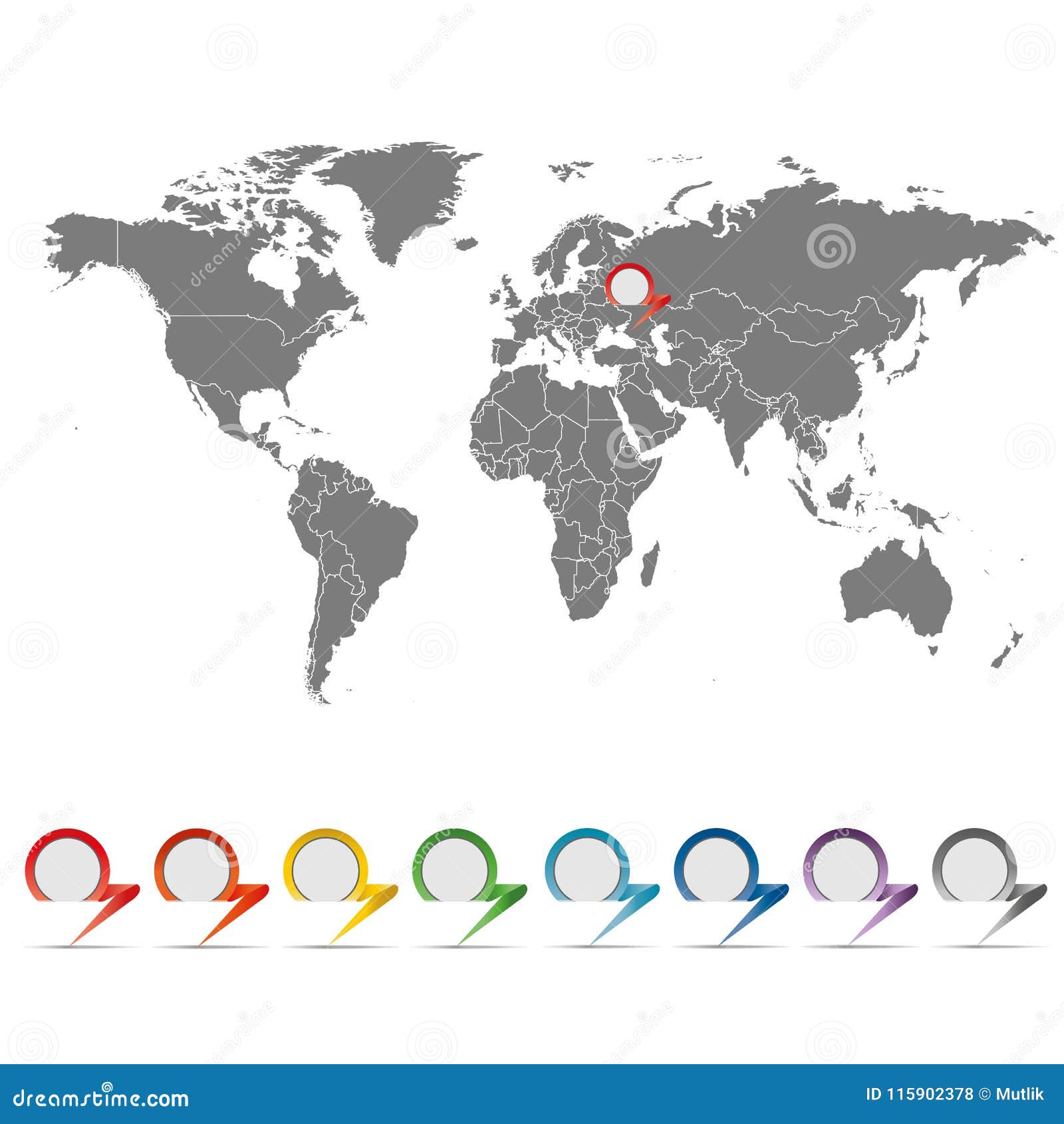 Map of the World with a Set of Pointers. Stock Vector - Illustration of border, button: 115902378