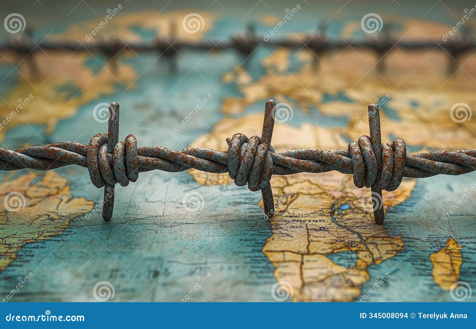 A Map of the World is Shown with a Barbed Wire Fence Surrounding it ...