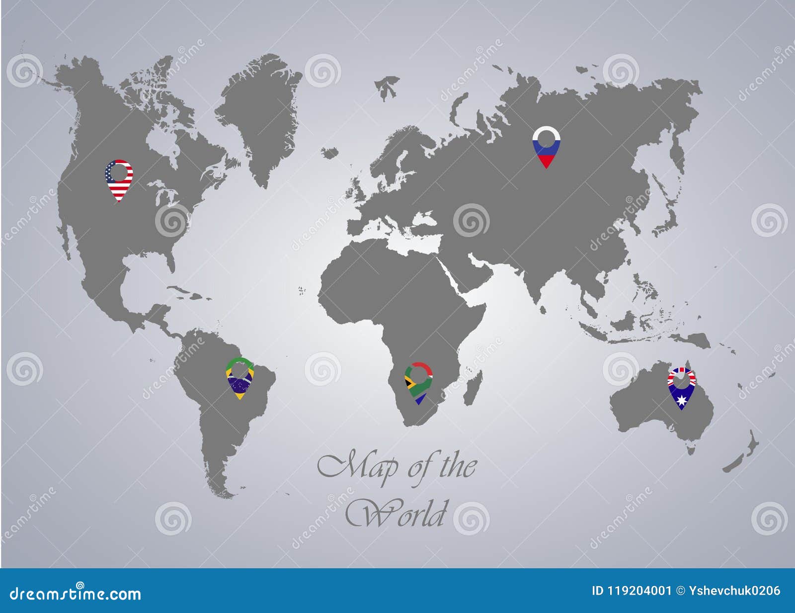 Map of the World with Some Country Pointers on a White Background Stock ...