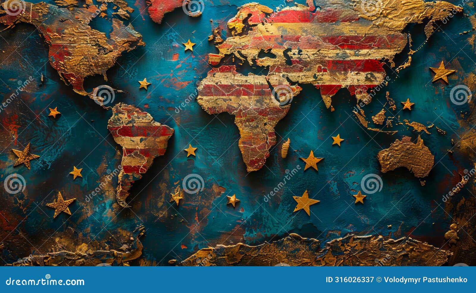 A Map of the World with Stars and Flags Stock Image - Image of painting ...