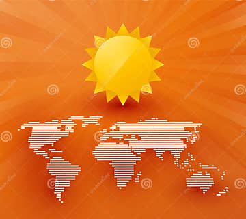 Map of the world with sun stock vector. Illustration of continents ...