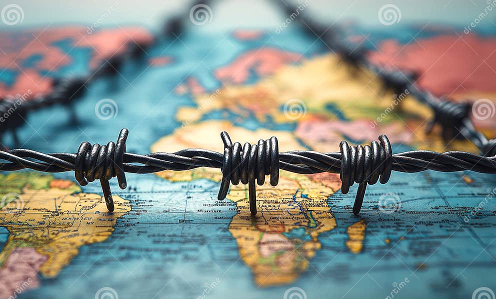 A Map of the World is Surrounded by Barbed Wire Stock Photo - Image of ...