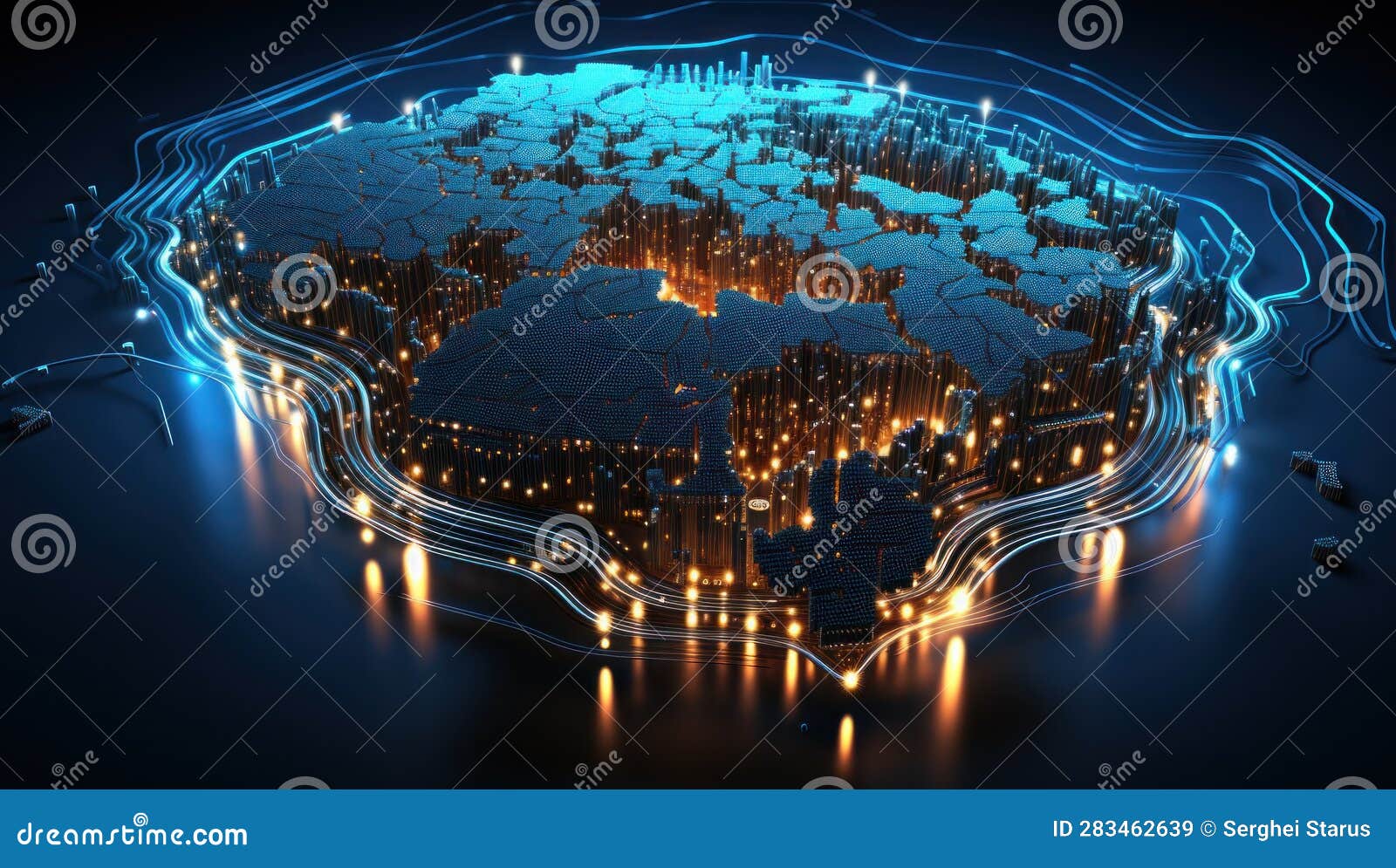 A Map of the World Surrounded by Lights. Generative AI Image. Stock ...