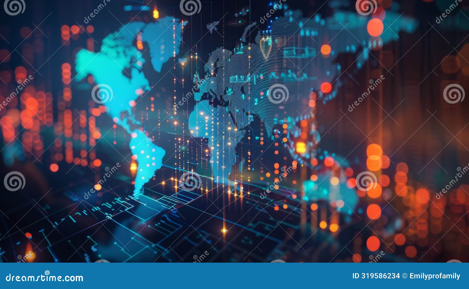 Map of the World Surrounded by Lights Stock Photo - Image of ...