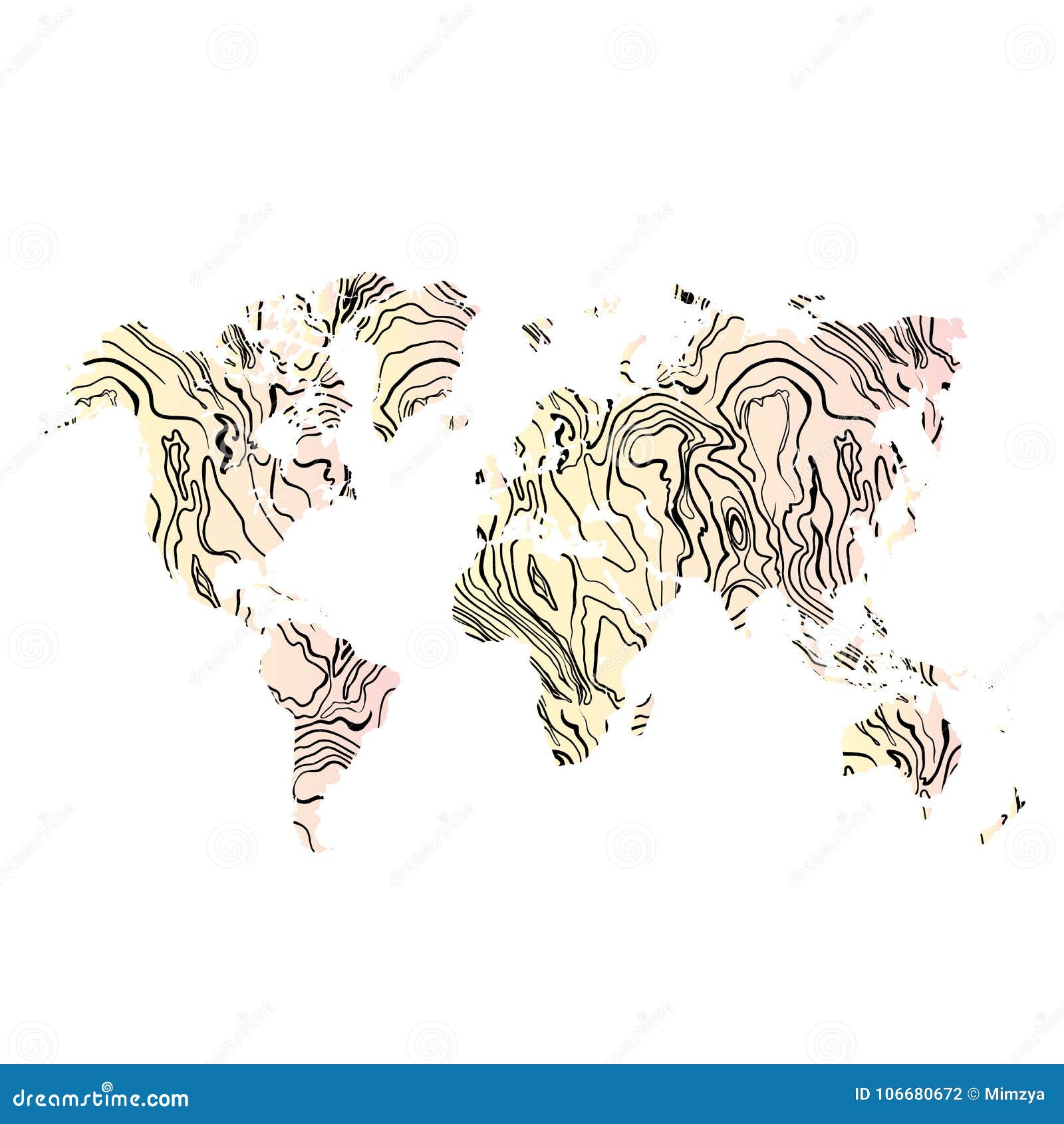 Map World Texture Wood Hand Drawn Black on Gradient Background. Vector ...