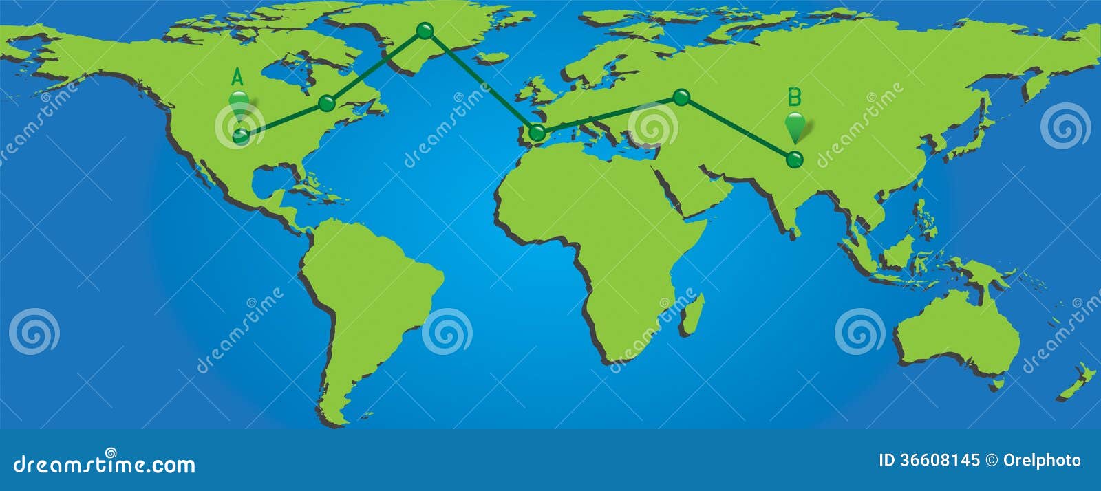 Map of World with Trading Paths and Points Stock Illustration ...