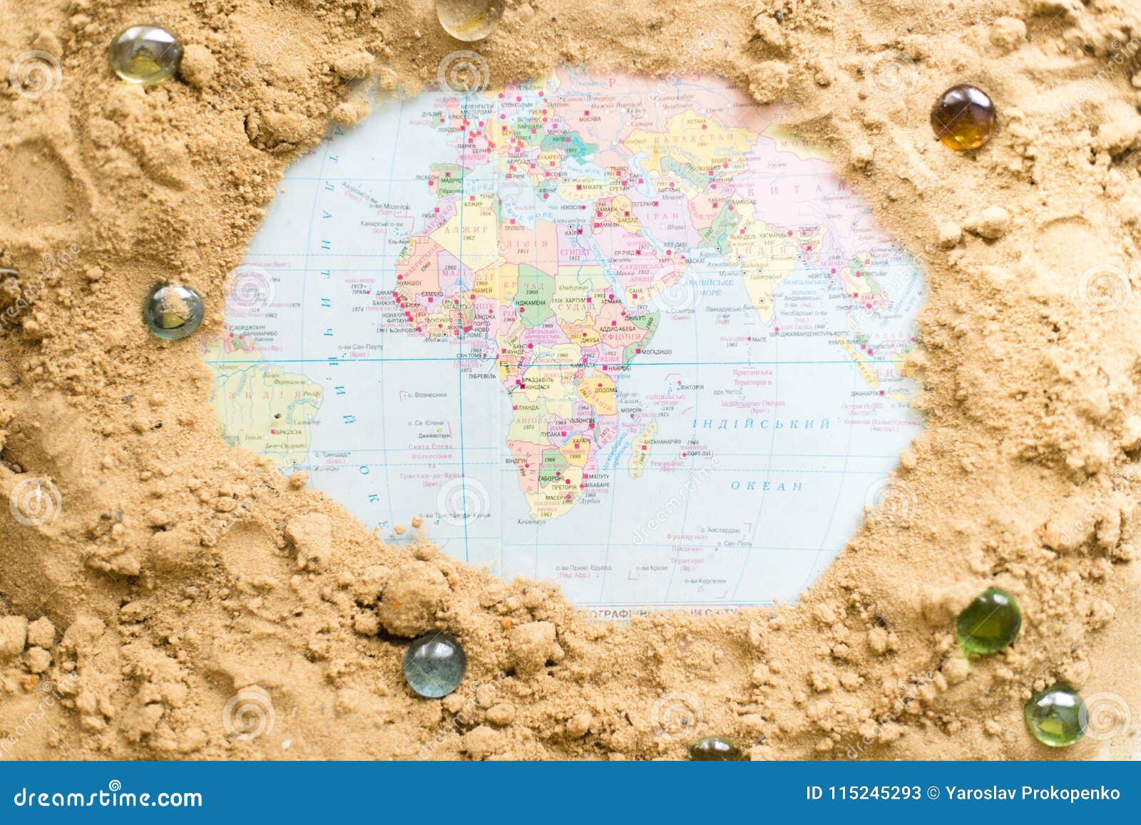 Map of the World Under the Sand. Beach Concept Stock Image - Image of ...