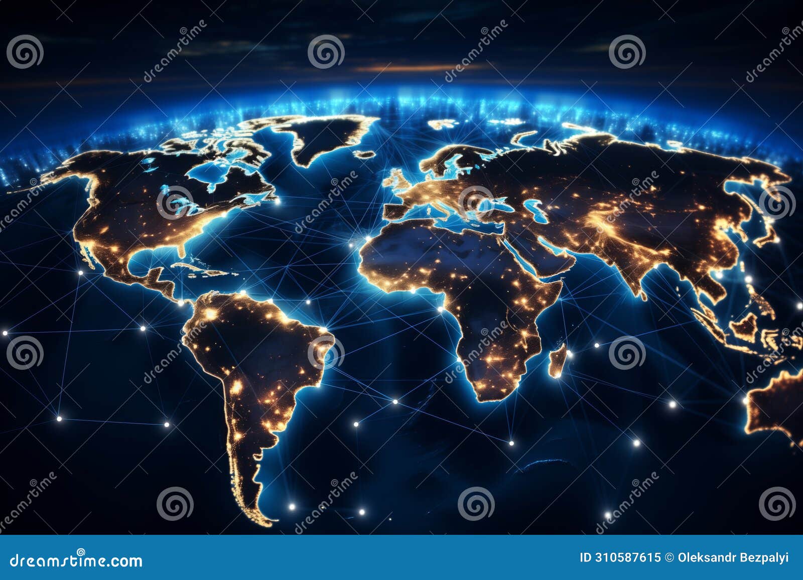 Global Map Illuminated by Lights Stock Illustration - Illustration of ...