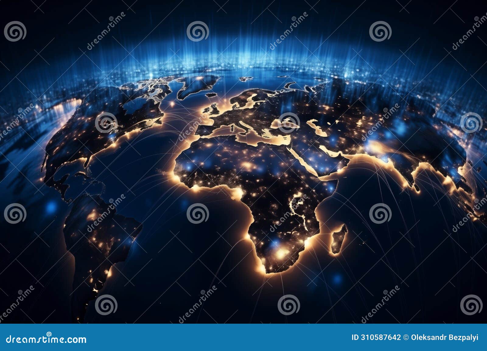Global Map Illuminated by Lights Stock Illustration - Illustration of ...